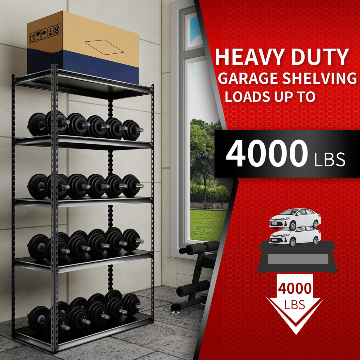 Rebrilliant Heavy Duty Garage Shelving, 5-Tier Metal Shelving Unit ...