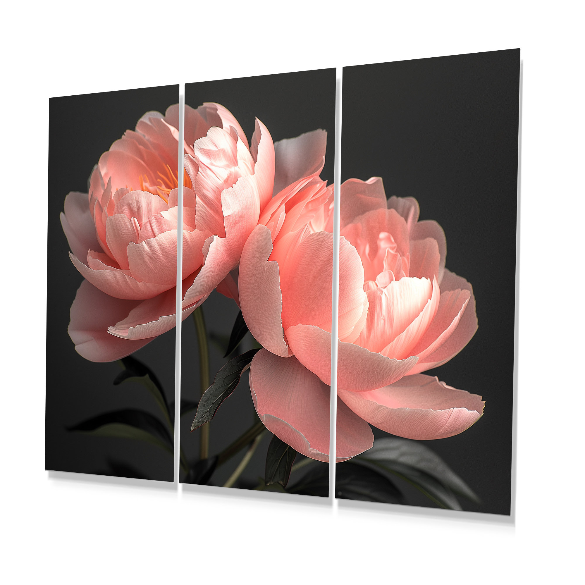 Design Art Romantic Pink Crystal Peonies Bloom I - Peonies Wall Art Set ...