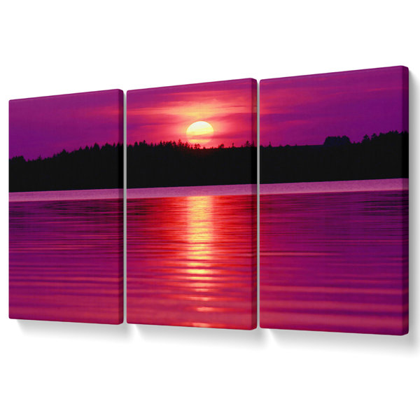 Highland Dunes Pink Lake Reflections Canvas 3 Panel Set | Wayfair.co.uk