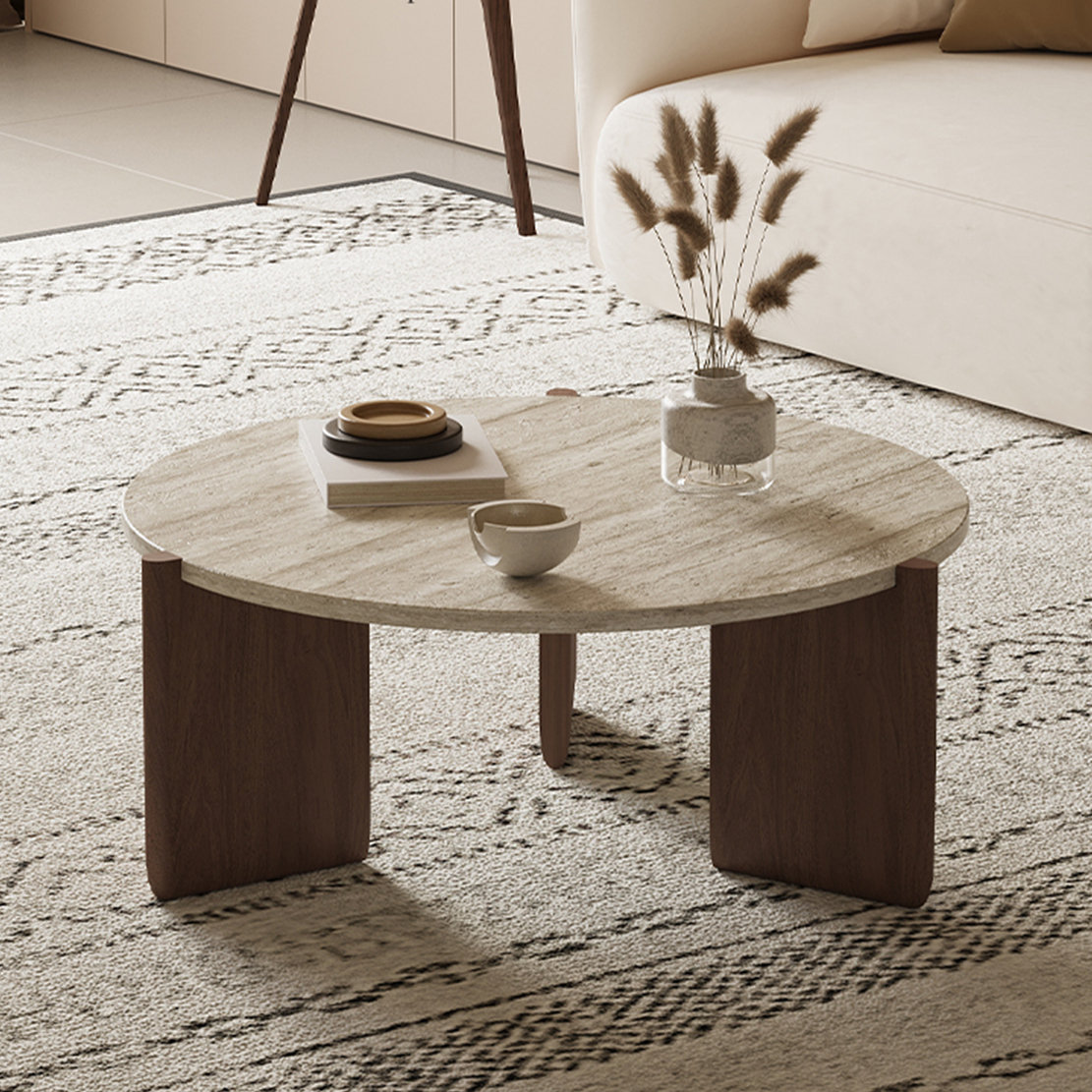 Aurora Craft Natural Cave Stone Solid Wood Coffee Table Coffee Table ...