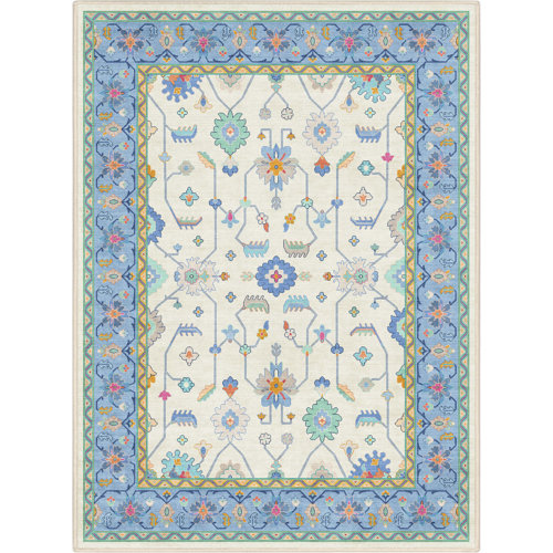 Bungalow Rose Adrith Antalya Modern Vintage Boho Ivory Blue Multi Area ...