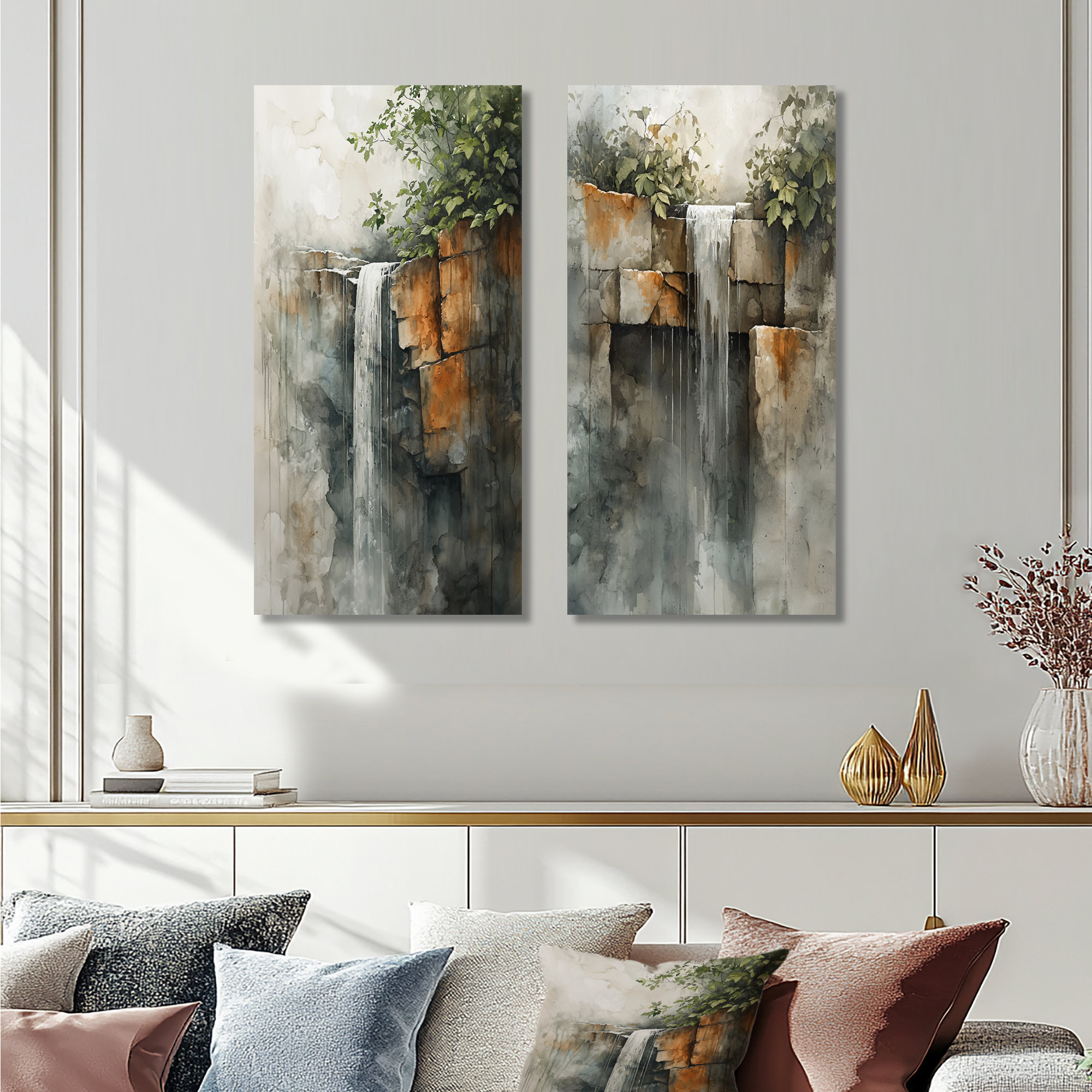 Lark Manor™ Waterfall Oasis I - Waterfall Wall Art 2 Pieces Set | Wayfair