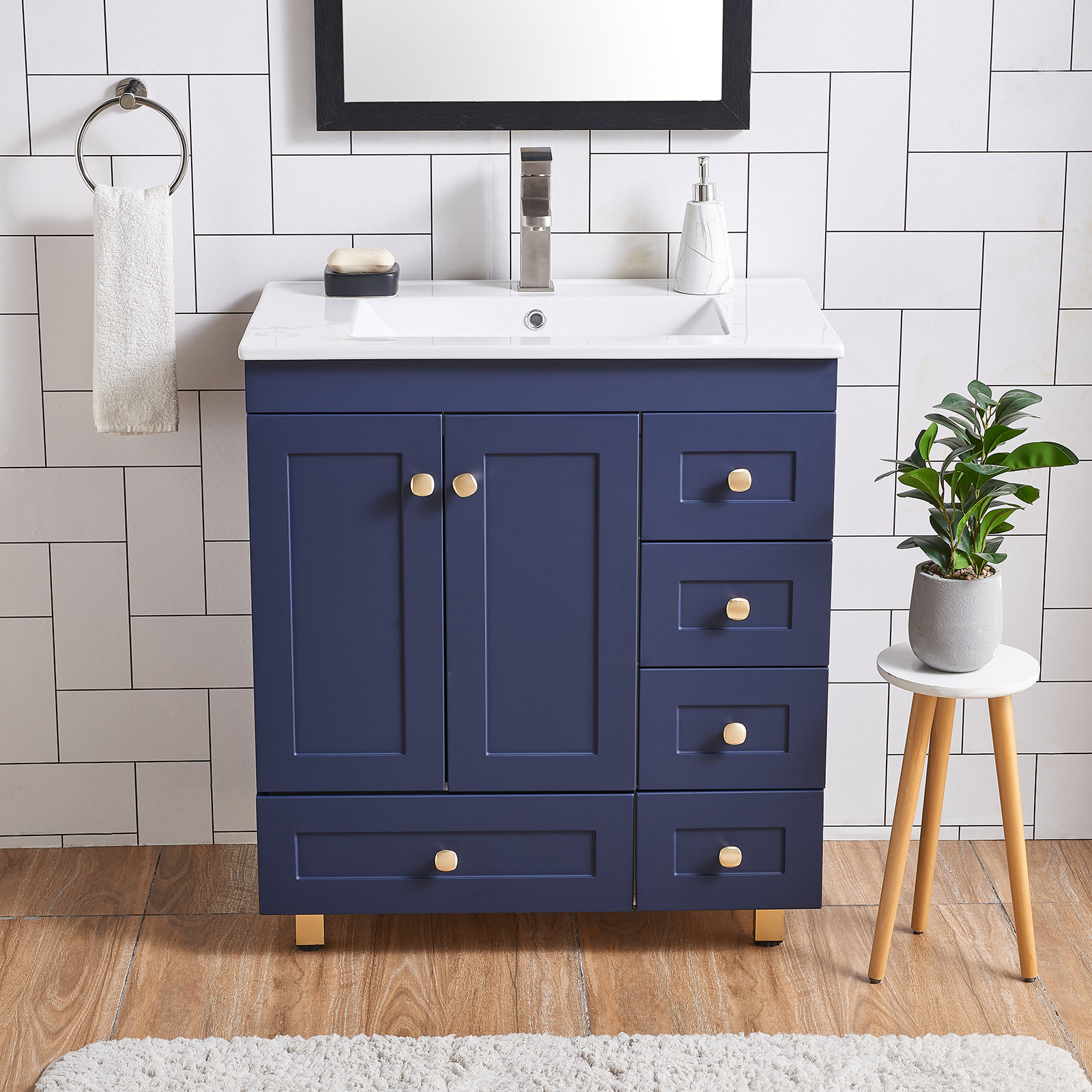 Mercer41 Matthia 30'' Moro Blue Modern Free-standing 2-Doors & 5 ...