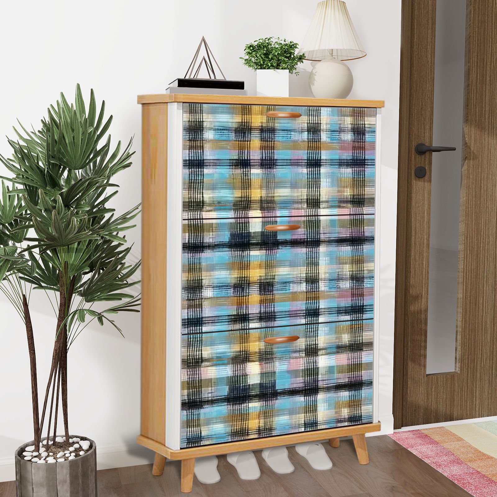East Urban Home Shoe Storage Cabinet with 3 Flip Drawers for Abstract ...