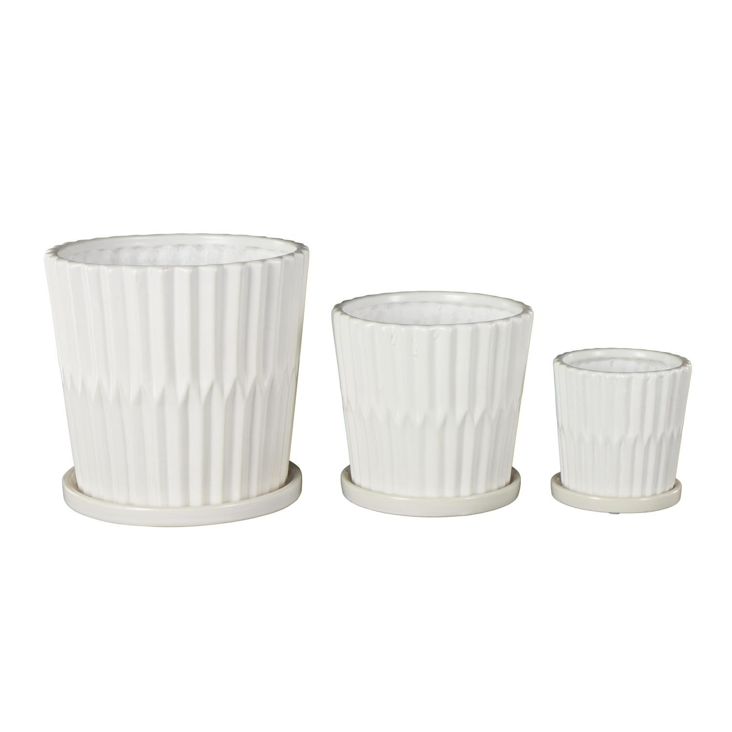 Ebern Designs Cole And Grey 3 Piece Ceramic Ribbed Planter With ...
