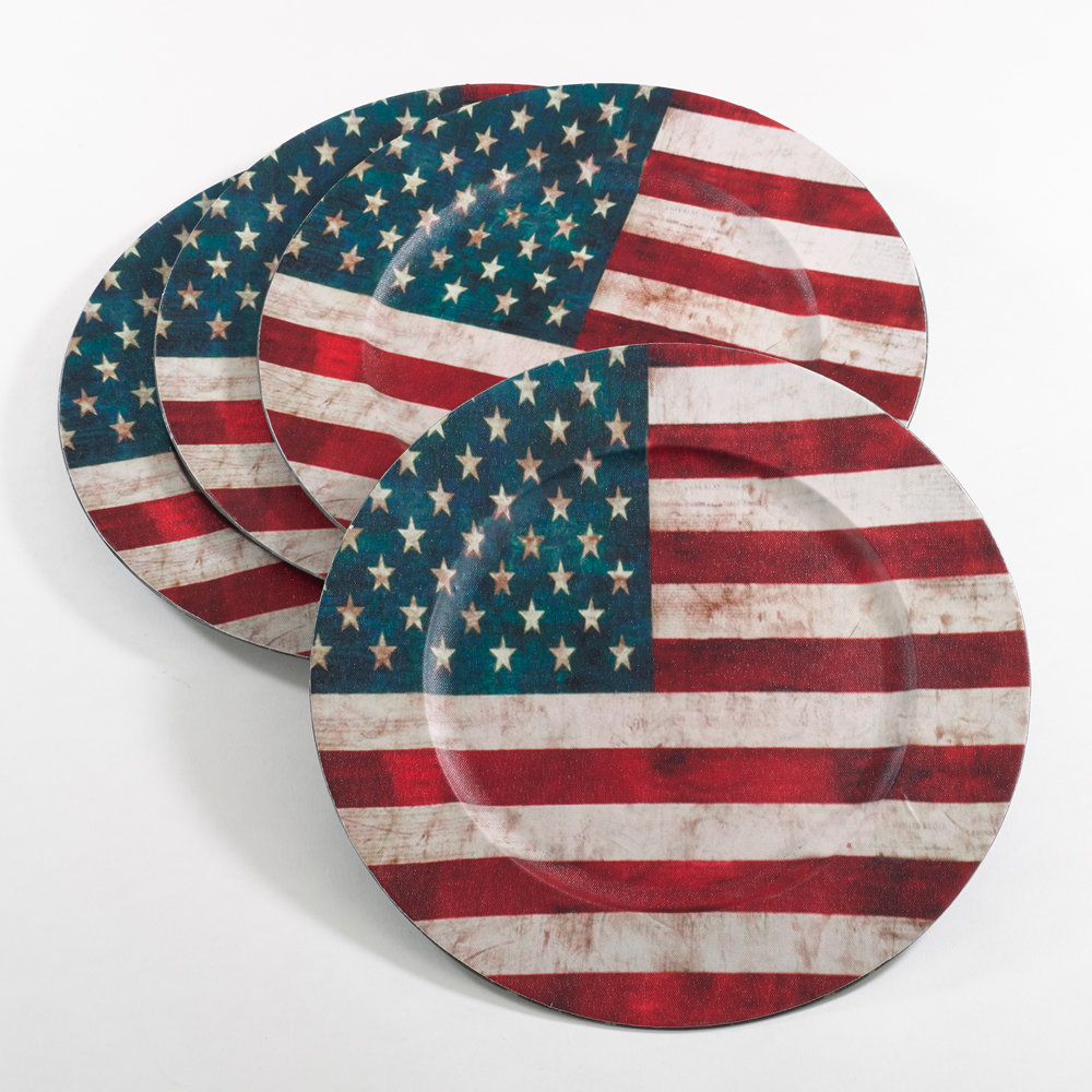 One Allium Way® Multicolor Us Flag Patriotic Charger Plates 14" Round ...