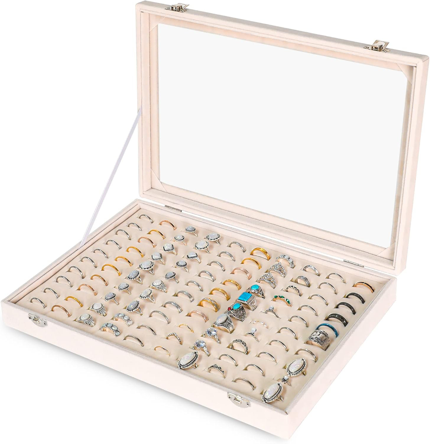 Latitude Run® Ring Organizer Tray 100 Slots Ring Holder with Clear Lid ...