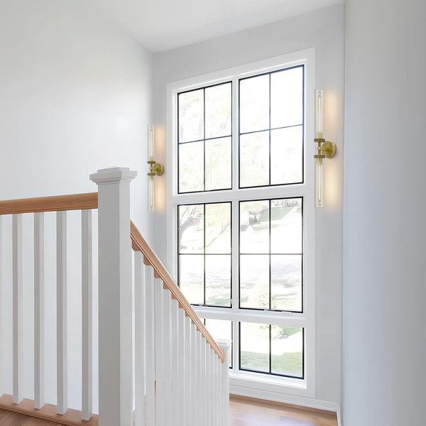 Everly Quinn Brass Gold 2-Light Knurled Wall Sconces With Double Glass ...