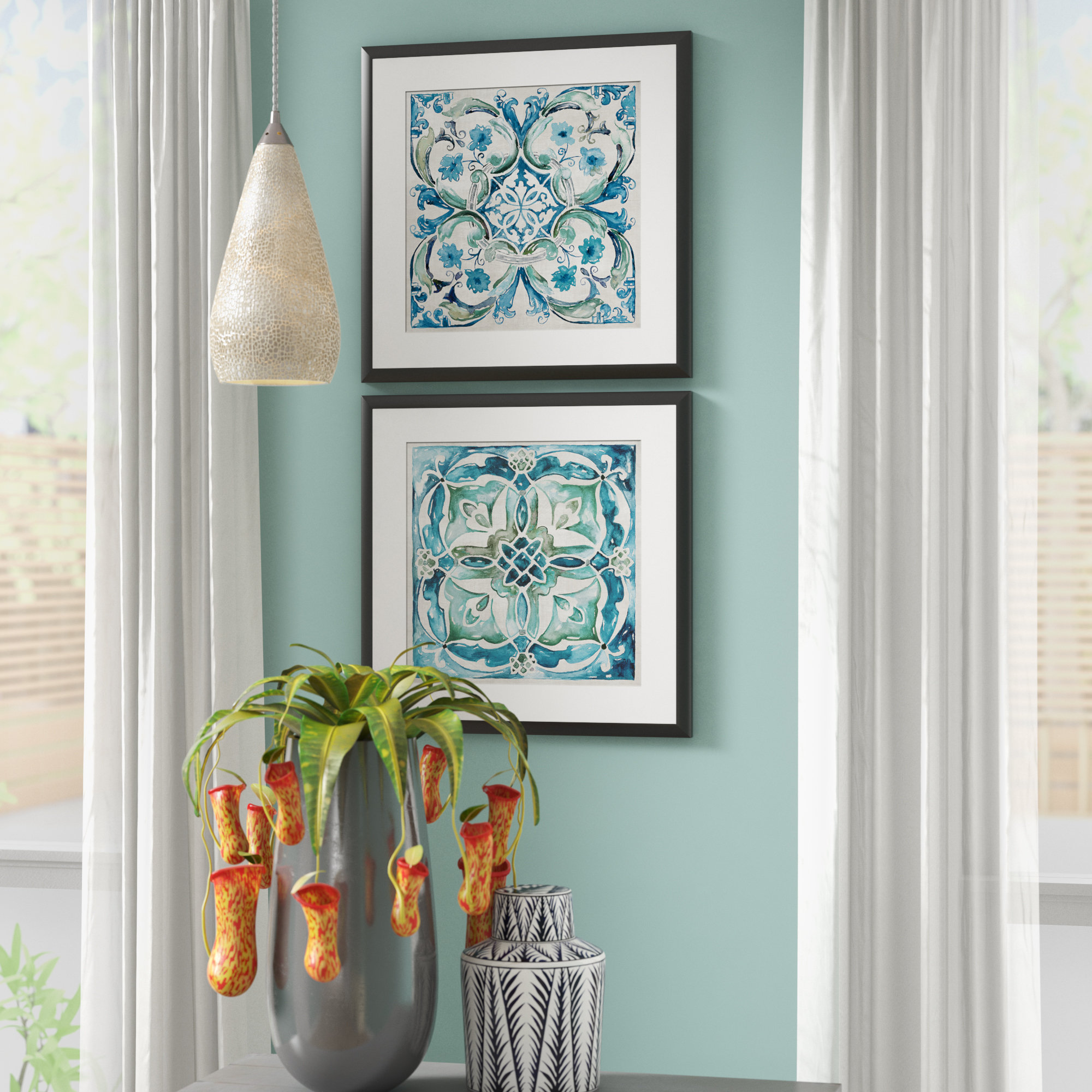 Bungalow Rose 'Caribbean Tile' 2 Piece Framed Print Set & Reviews | Wayfair