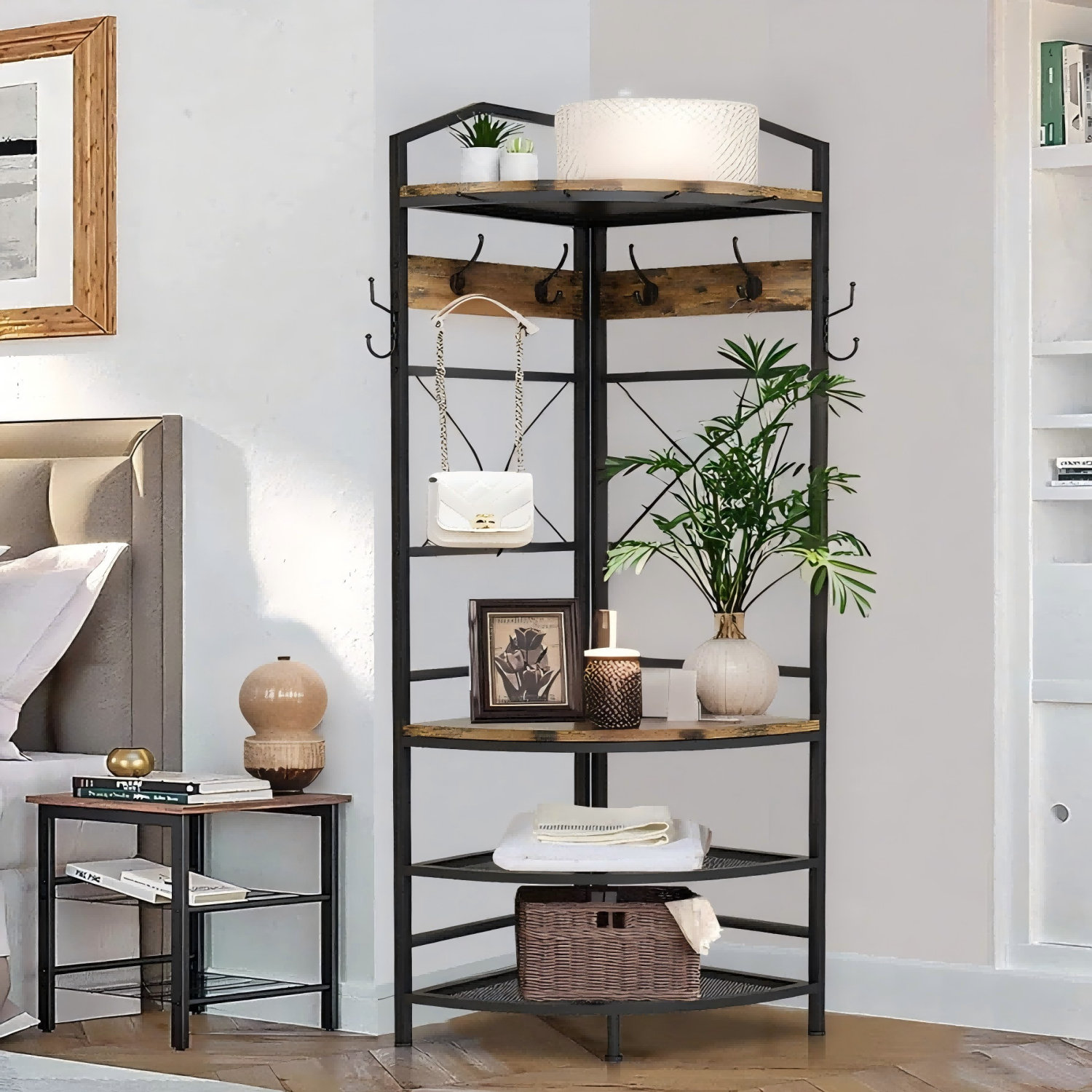 17 Stories 4-Tier Corner Hall Tree With 6 Double Hooks For Entryway ...