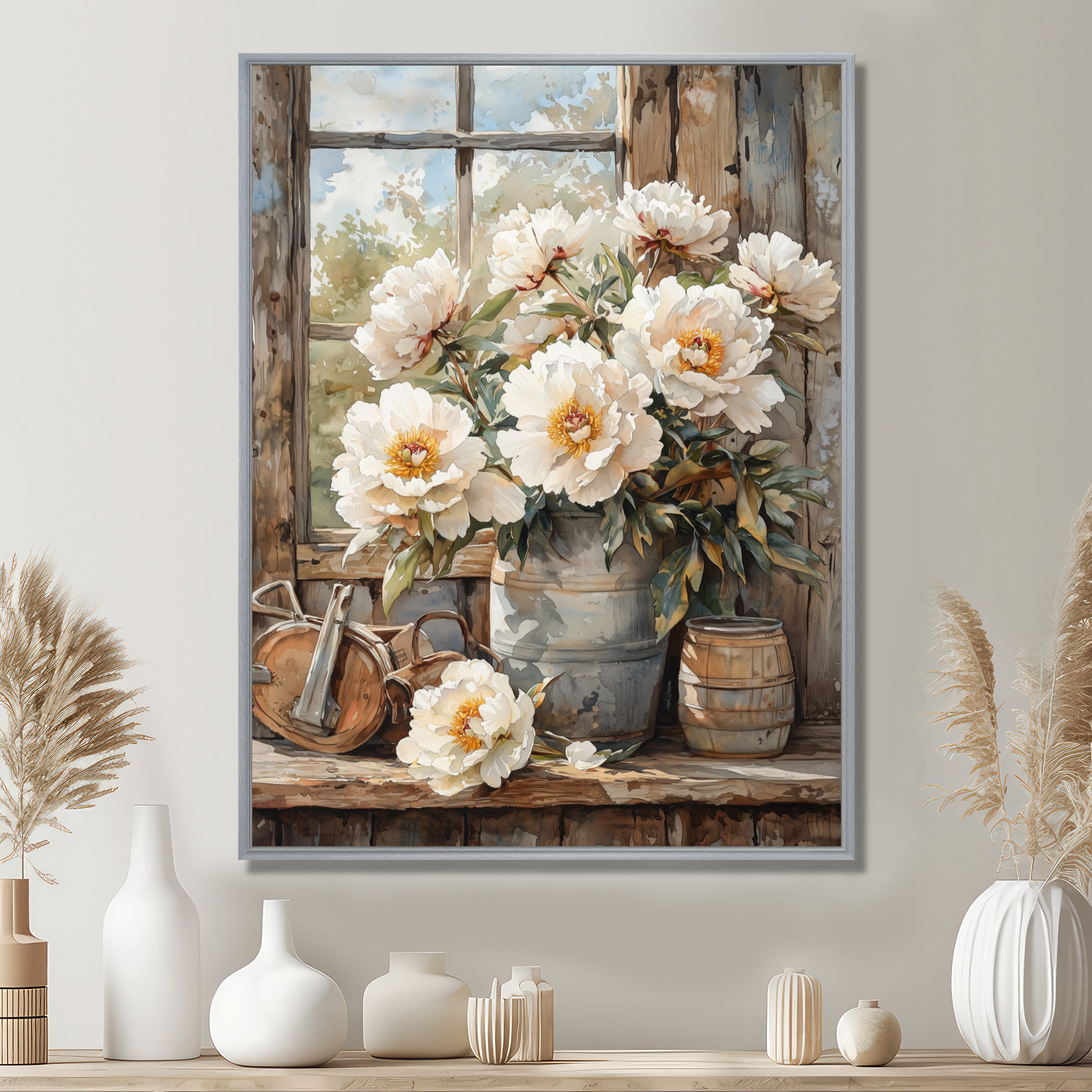 August Grove® Drashawn Farm Peonies Into The Dairy Shed II - Peonies Wall Art | Wayfair