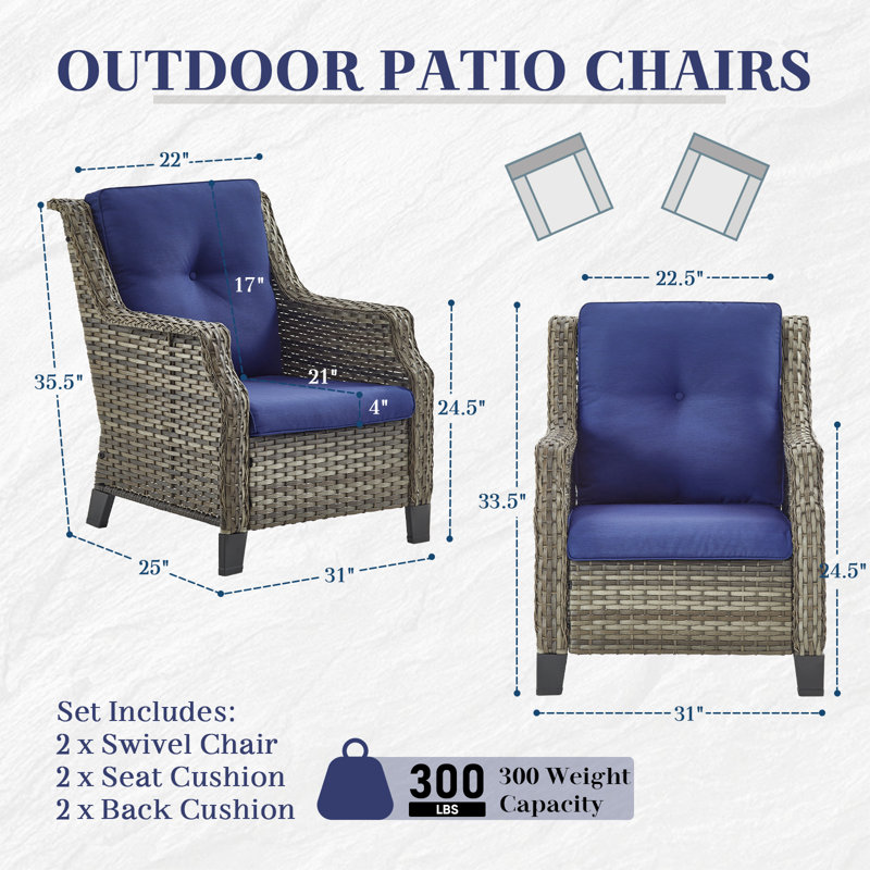 Winston Porter Wicker Patio Chairs With Olefin Weather-Resistant ...