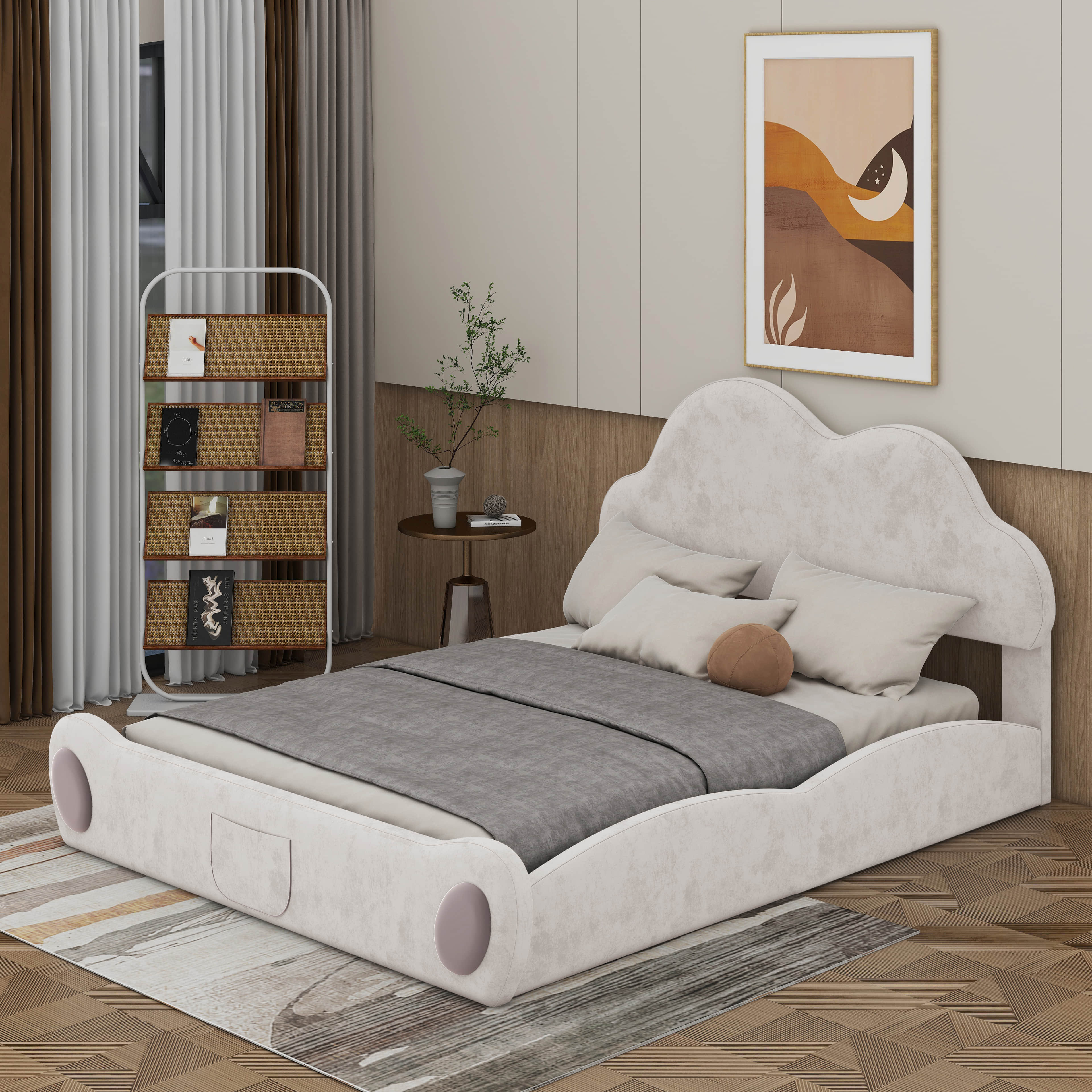 Latitude Run® Queen Cloud-Shaped Headboard Upholstered Platform Bed ...