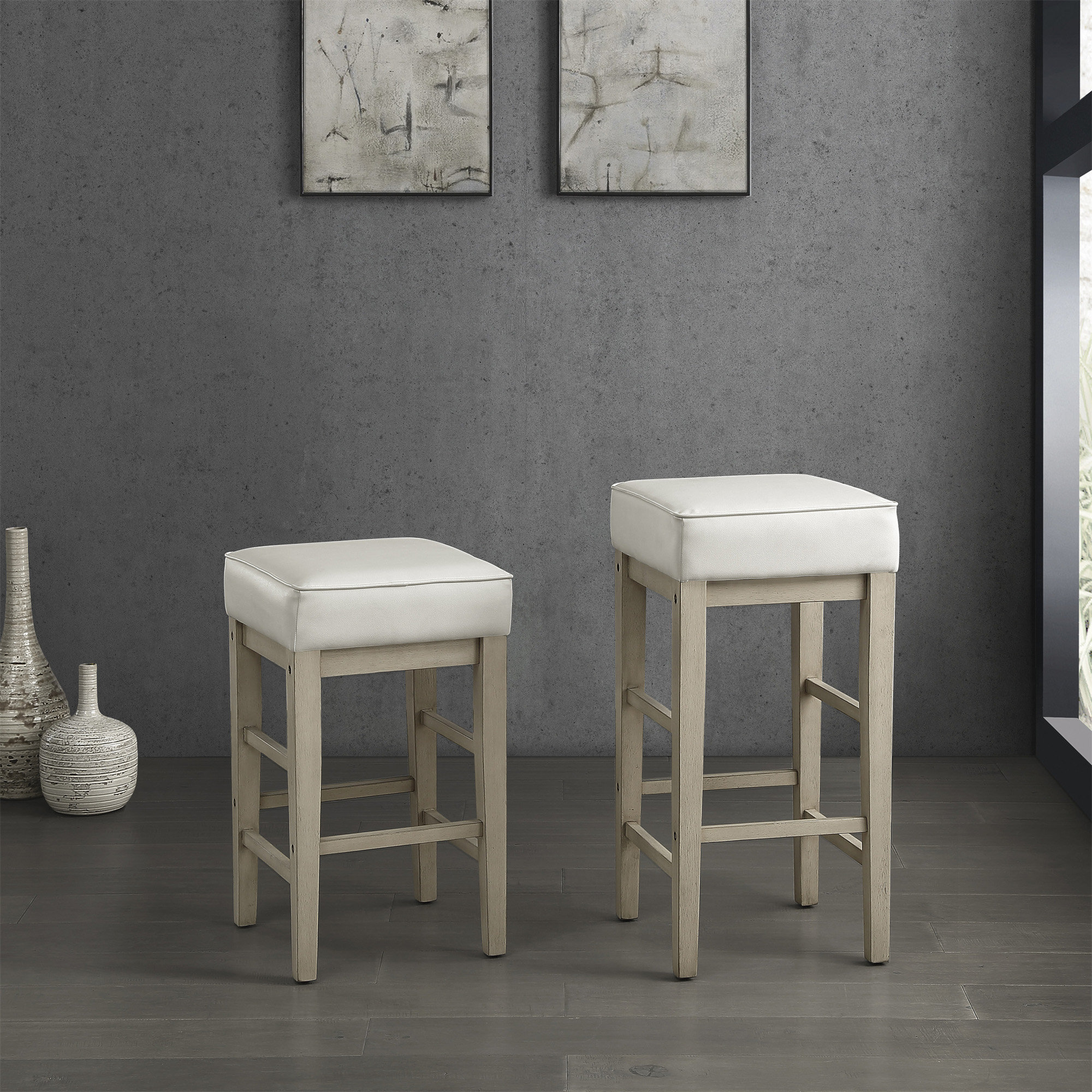 Latitude Run® Transitional Faux Leather Seat Counter Height Stools Set ...