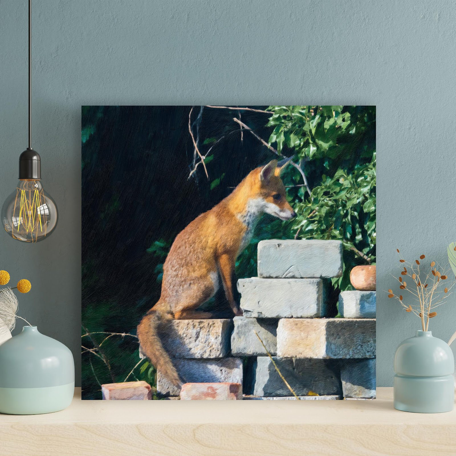 Millwood Pines Fox On Gray Concrete Blocks 1 - 1 Piece Square Graphic ...