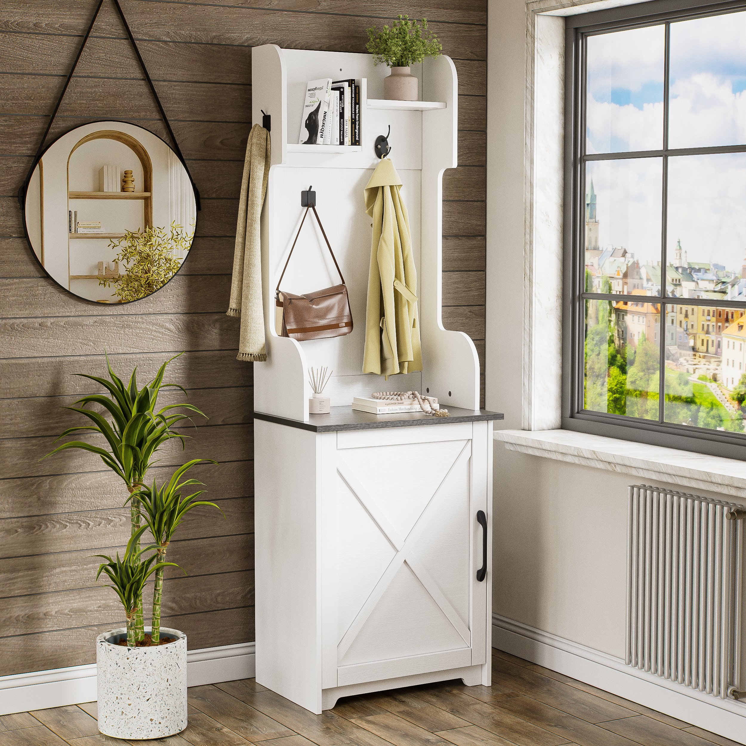 Gracie Oaks Kalolaine Hall Tree 22'' Wide with Bench and Shoe Storage ...