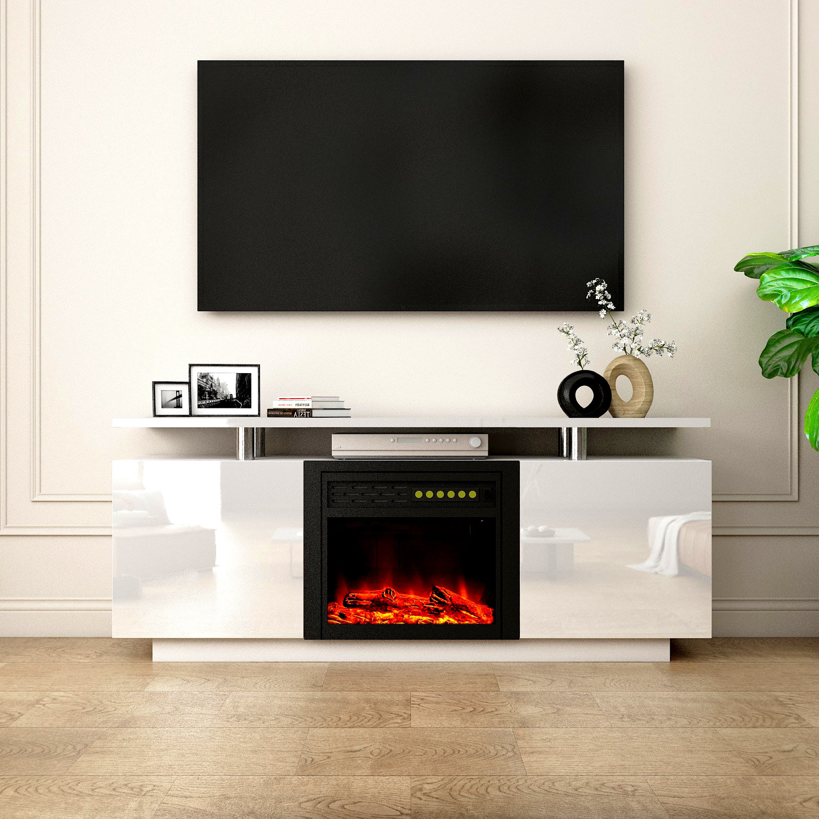 Latitude Run® 160Cm Large Tv Cabinet With Fireplace Can Heating Change ...