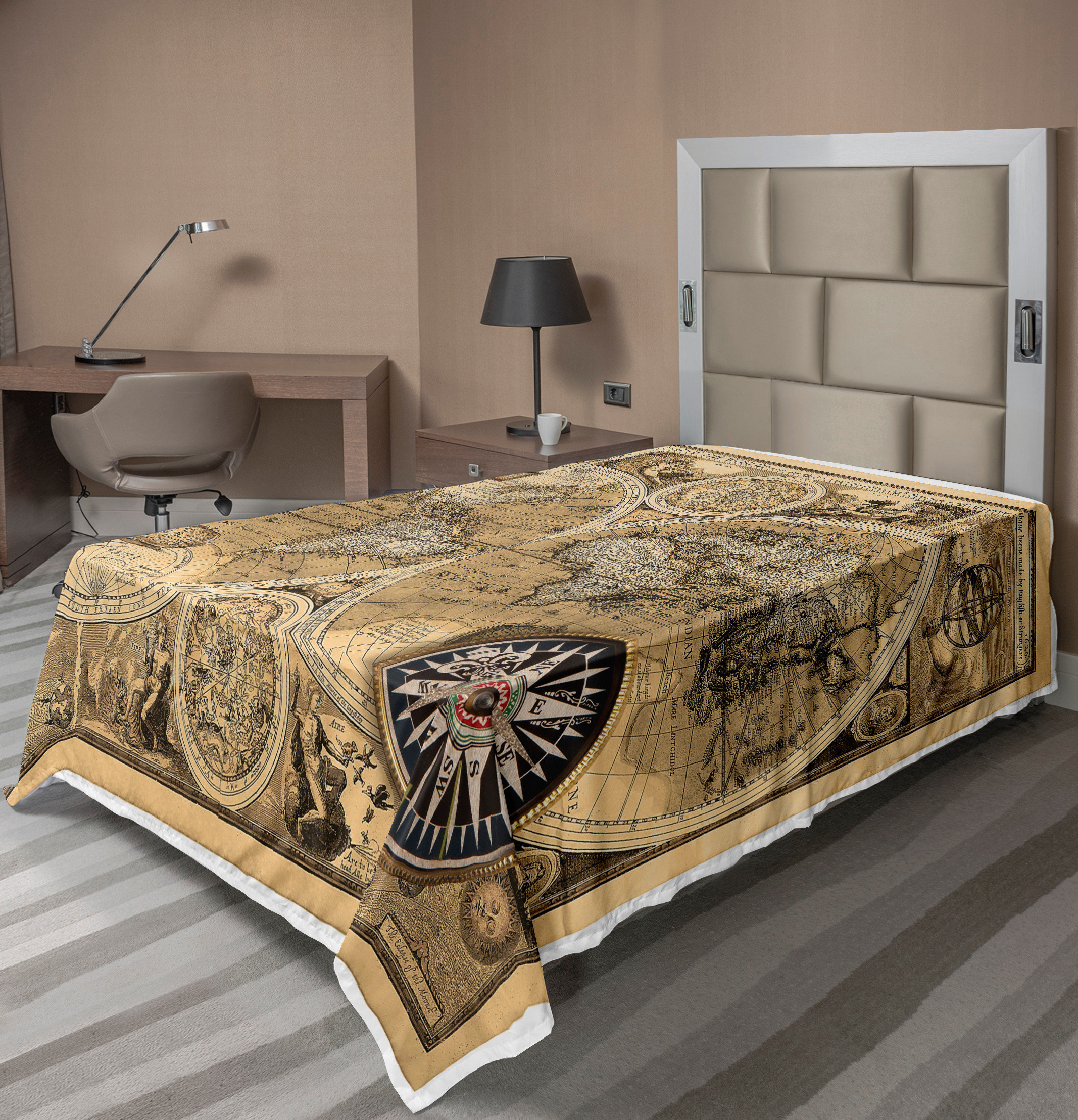 Ambesonne Map Print Top Flat Sheet Accurate Map of World Pale Brown ...
