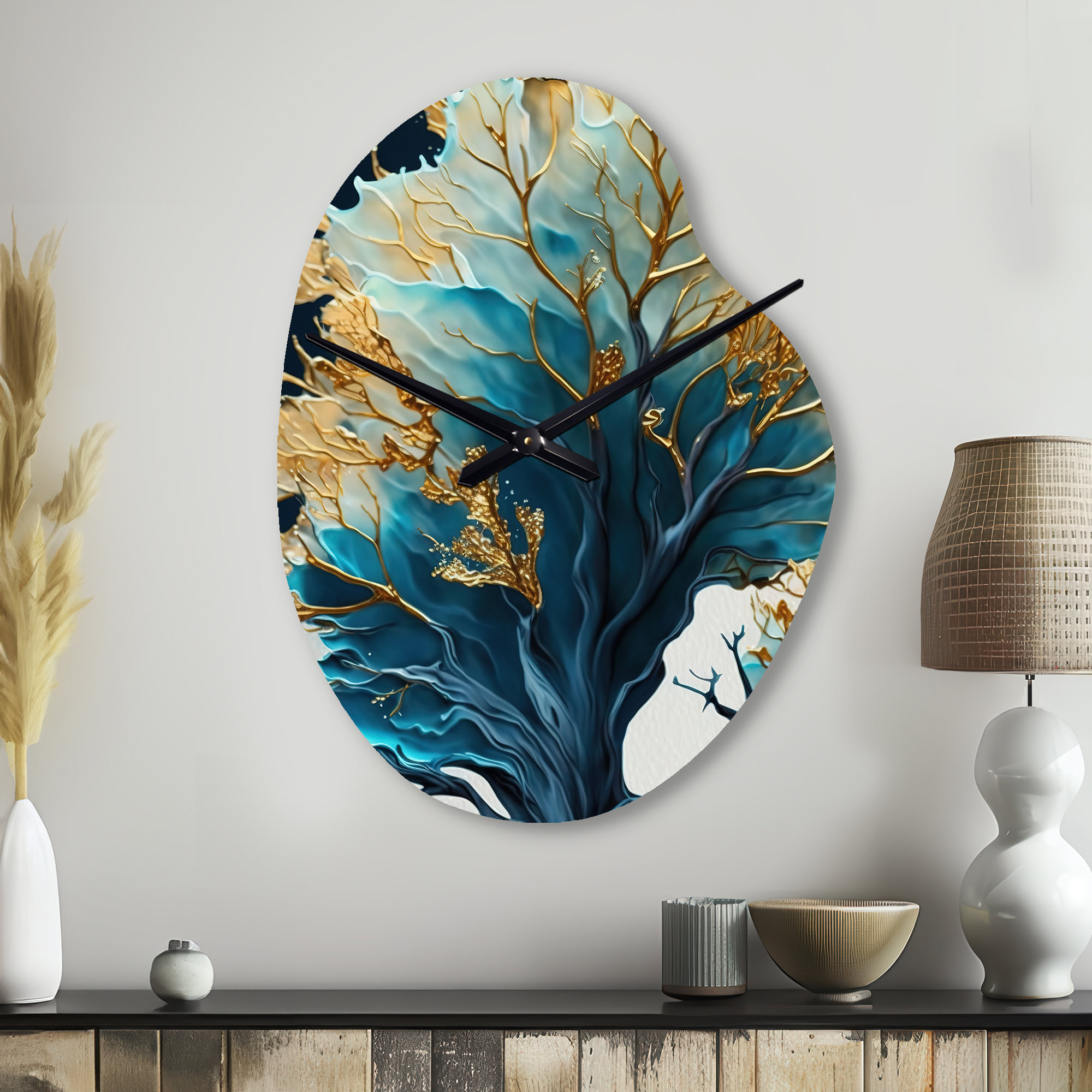 East Urban Home Dugar - Pear Shape Unique Leaves Wall Clock | Wayfair
