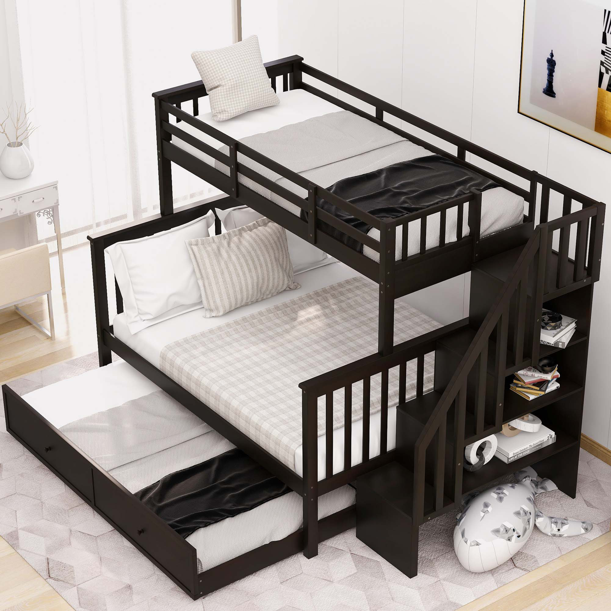 Harriet Bee Bunk Bed With Trundle, Storage And Guard Rail, Dorm | Wayfair