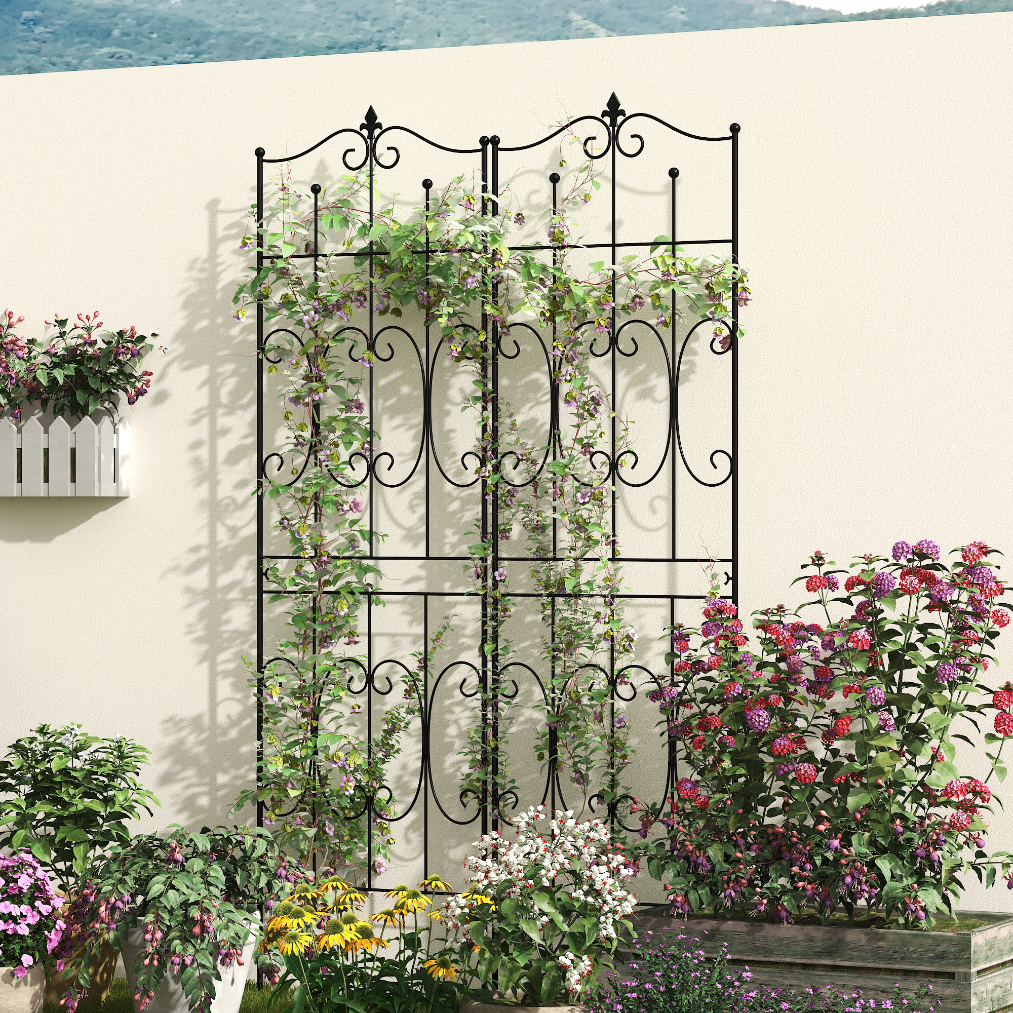 Charlton Home® 70.9'' H X 19.7'' W Rustproof Sturdy Black Iron Trellis ...