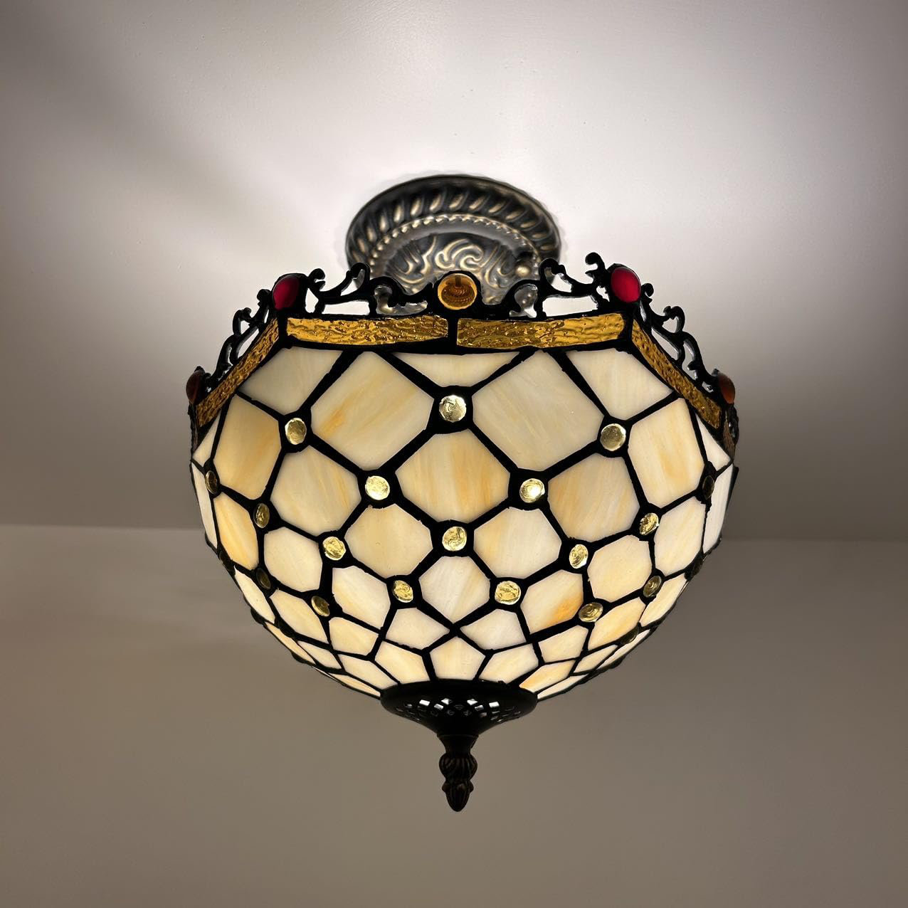 Charlton Home® Tiffany Ceiling Lights Fixture Beige Stained Glass ...