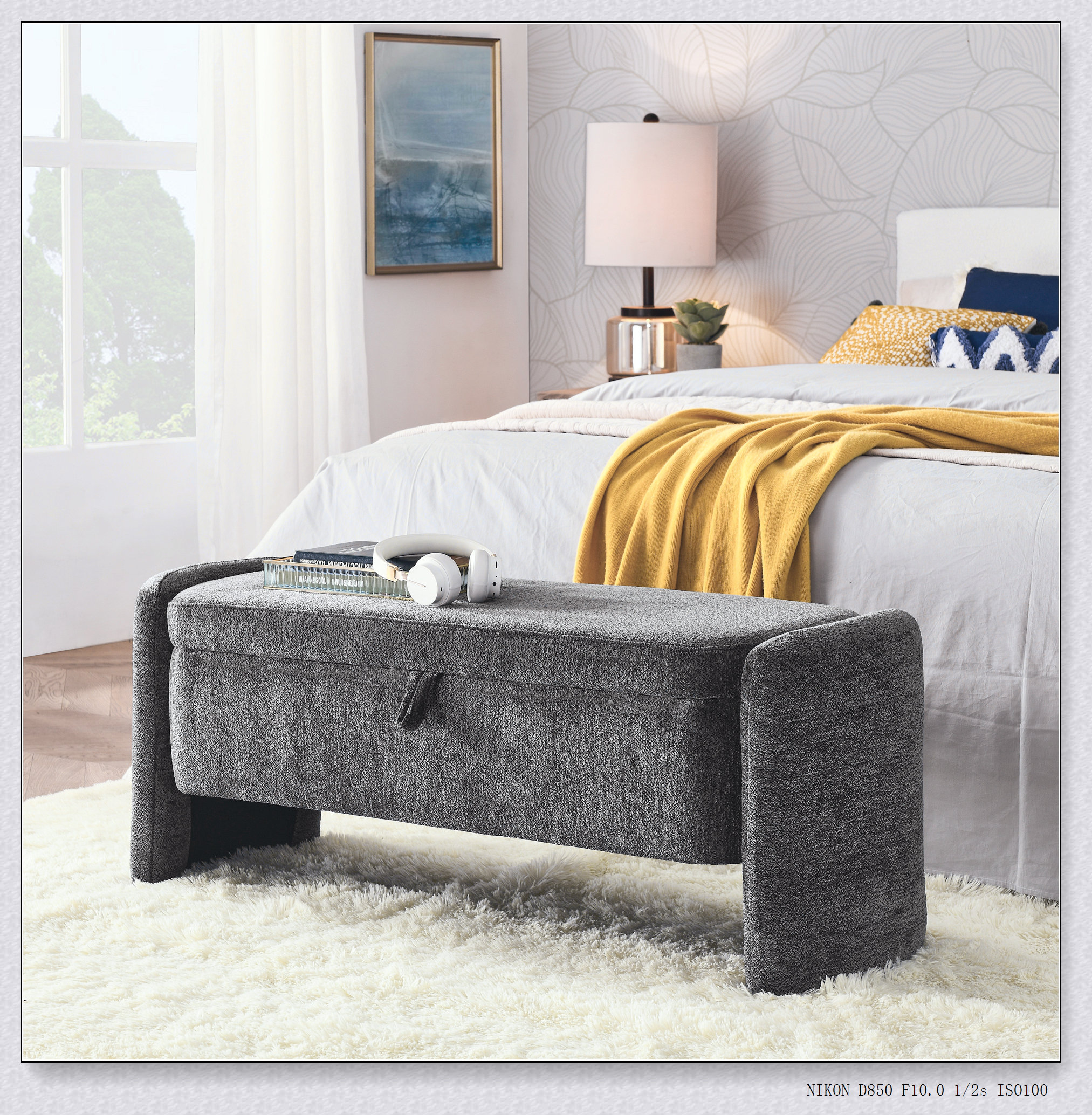 Ebern Designs Ottoman Oval Storage Bench Chenille Fabric Bench with ...