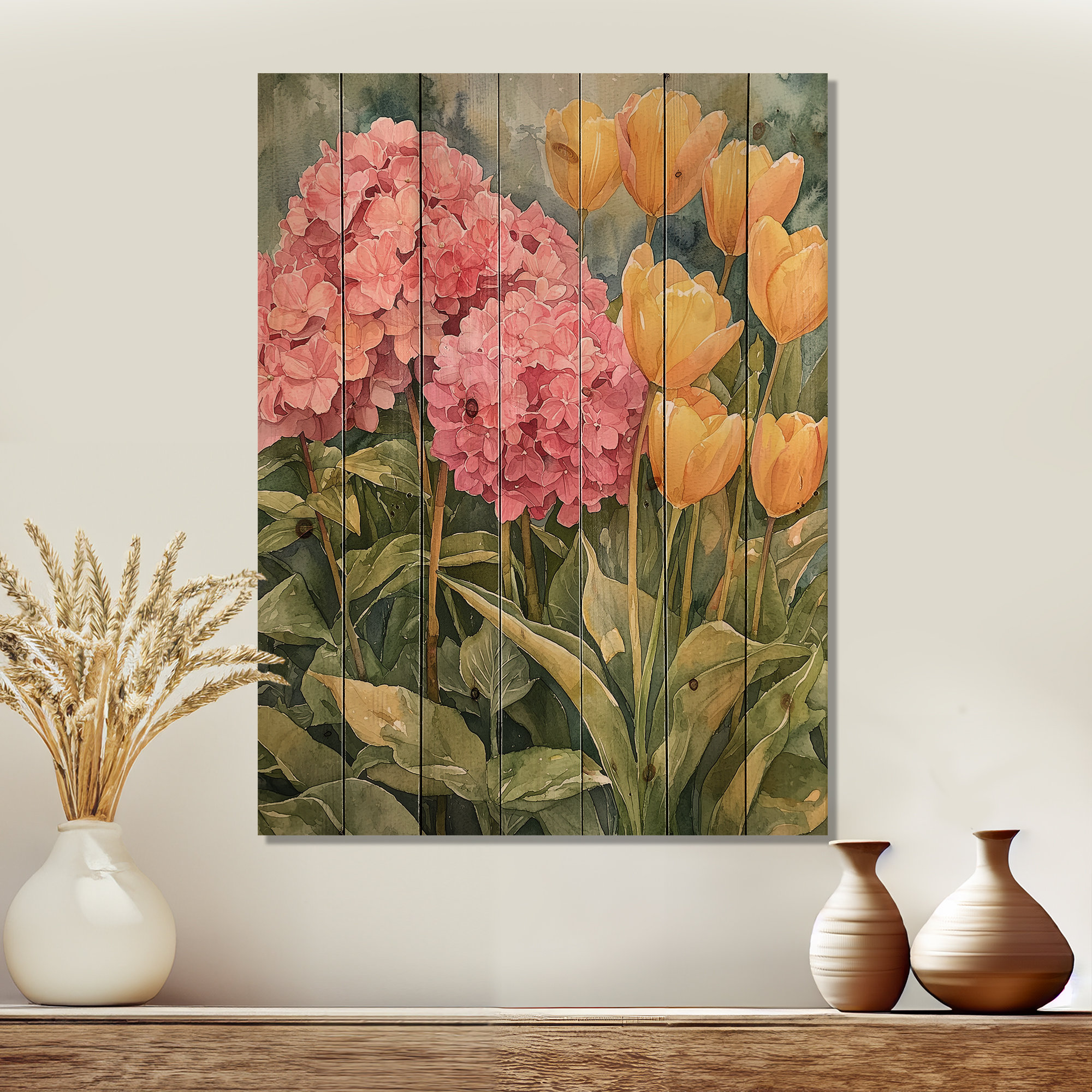 Ophelia & Co. Hydrangeas In The Spring Garden II - Hydrangea Wood Wall ...