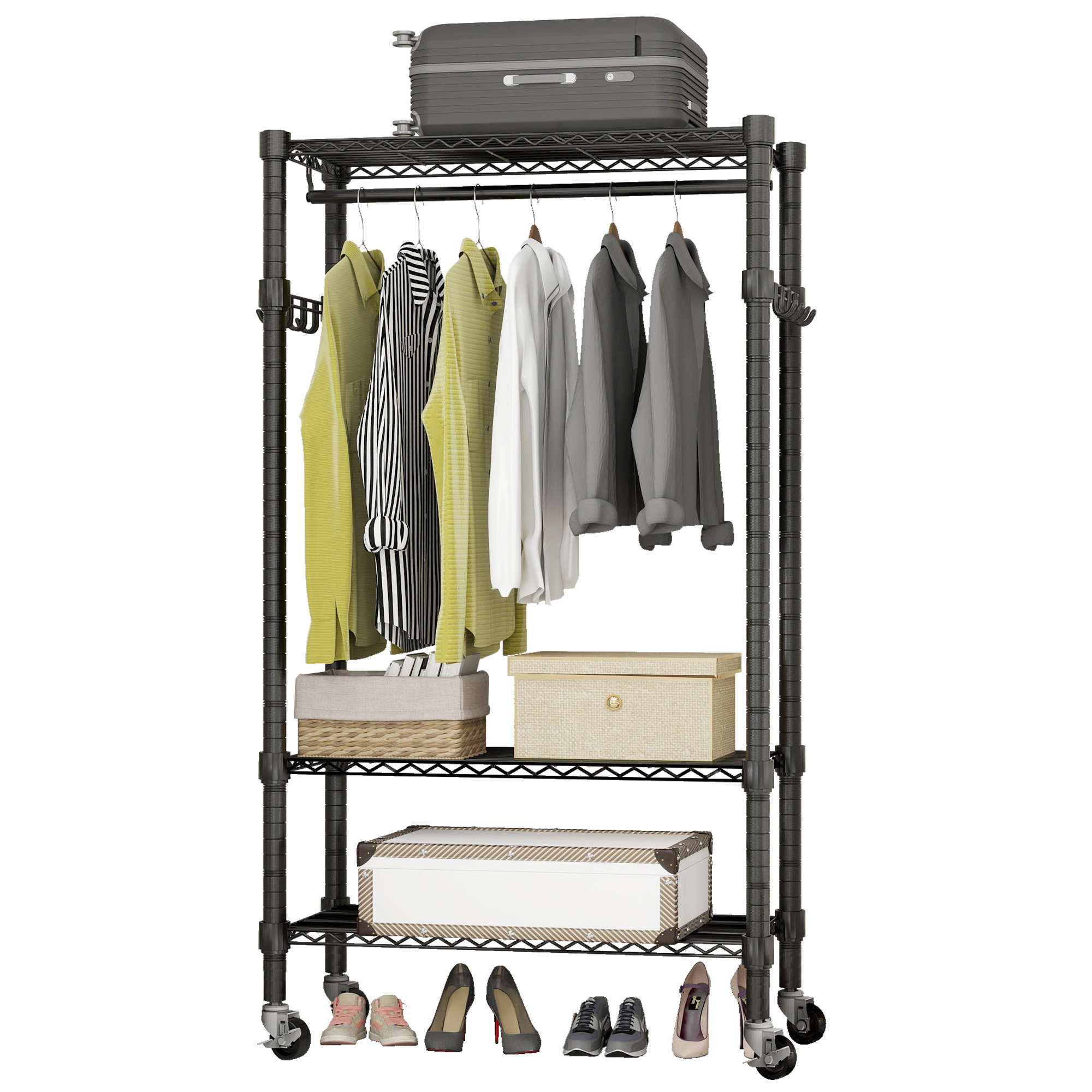 Rebrilliant Freestanding Portable Heavy Duty Garment Rolling Clothing ...