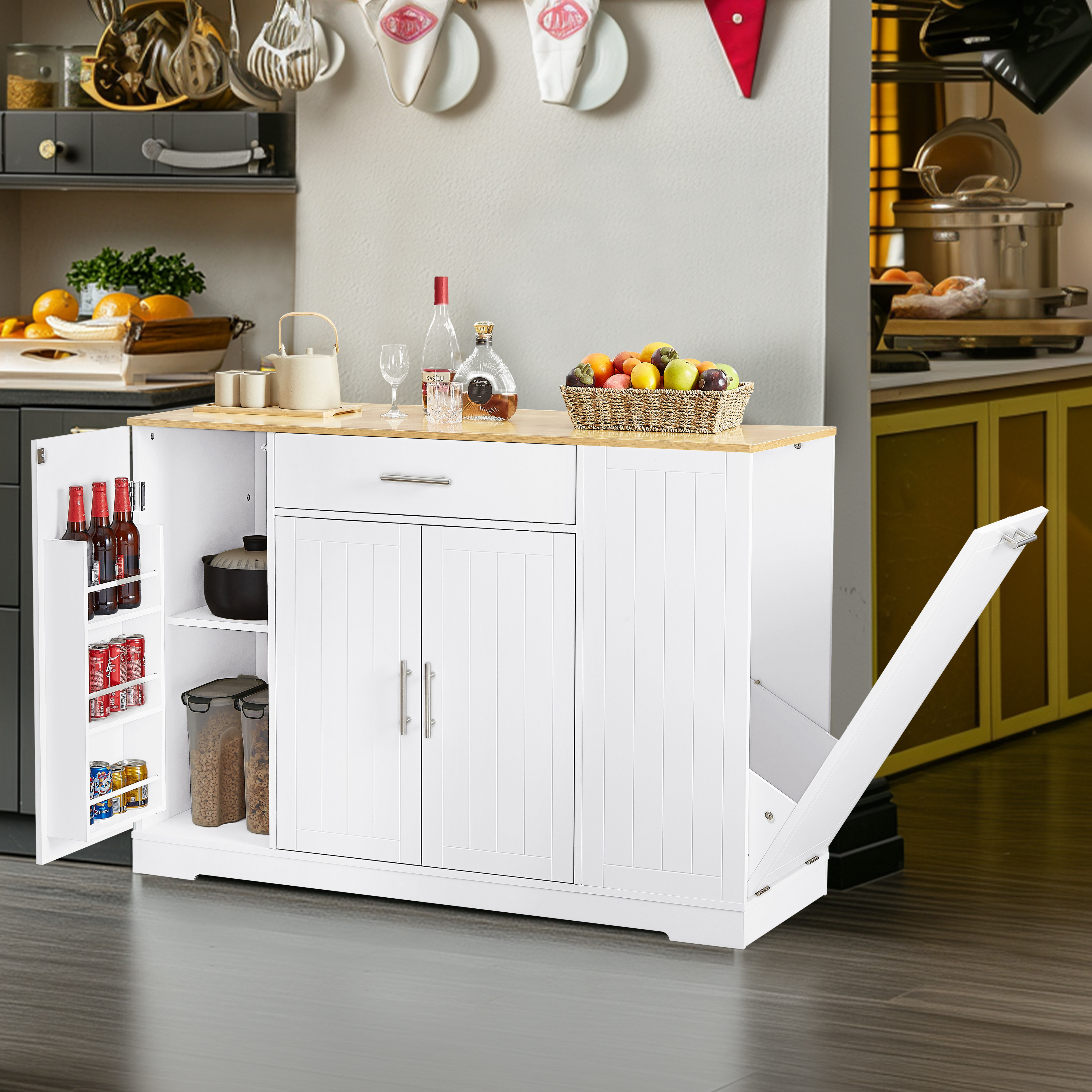 Lark Manor™ 53" Modern Farmhouse Kitchen Island with Drawers, Spice ...