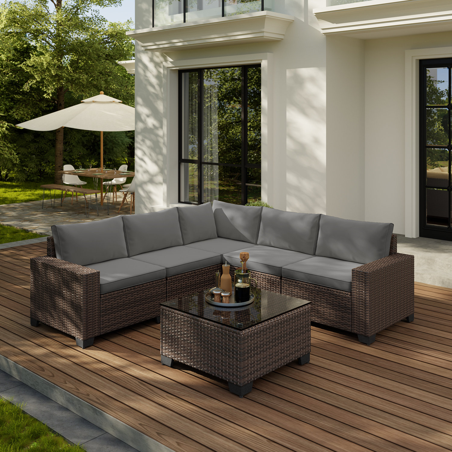Ebern Designs Vanarsdale 6–7 Piece Outdoor Rattan Sectional Seating Set ...
