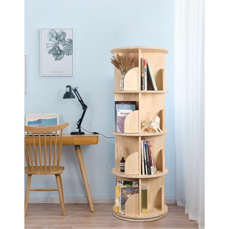 Hokku Designs Rotating Bookshelf 360 Degrees, 4 Tier Stackable Solid ...