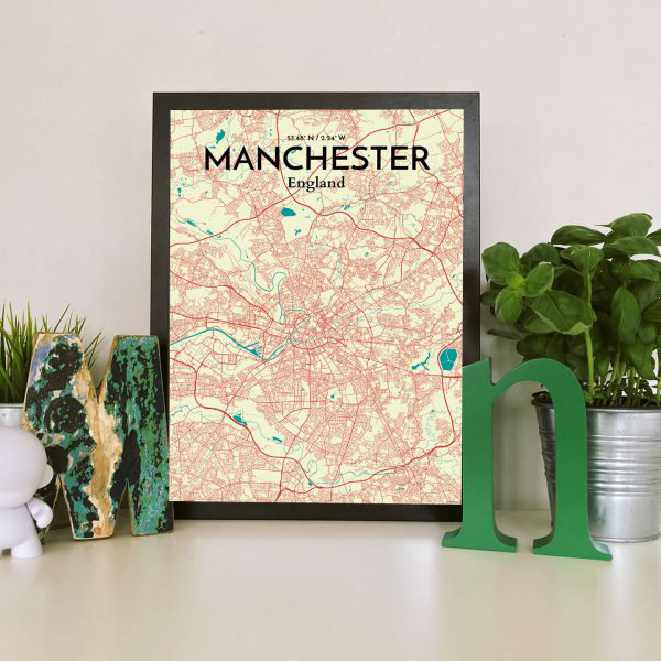 OurPoster.com 'Manchester City Map' Graphic Art Print Poster in ...
