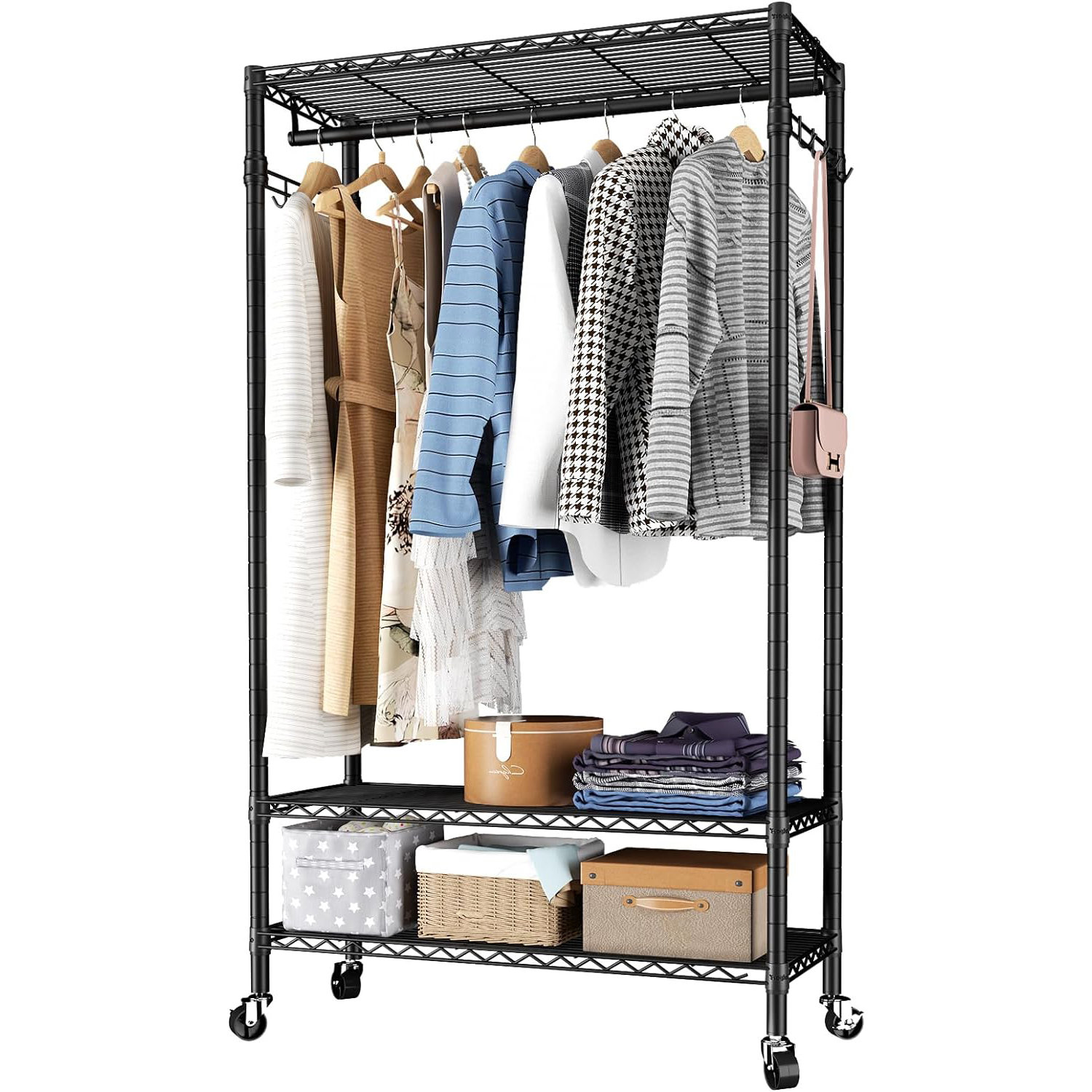 Rebrilliant 3 Tier Adjustable Wire Shelving Clothing Racks for Hanging ...
