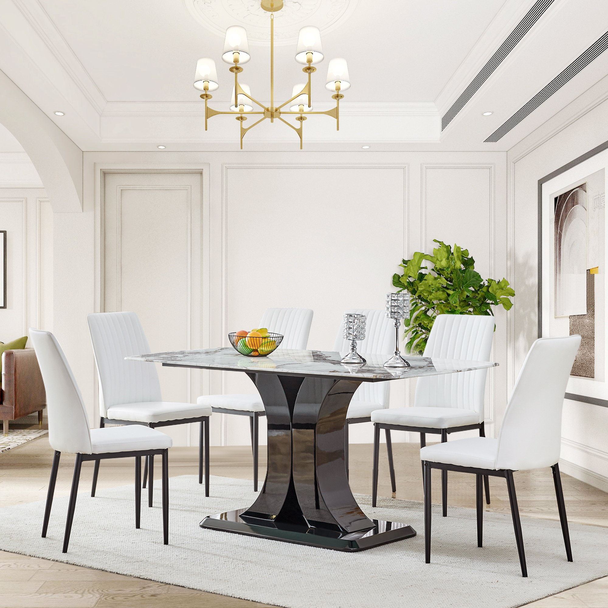 Ivy Bronx Kilmarx Dining Table Set with Convertible Base, Faux Marble ...