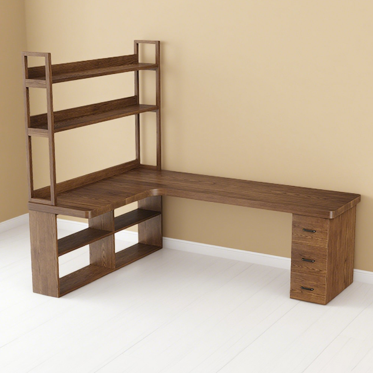 One Allium Way® Solid Wood L-Shaped Desk-Bookshelf Combo | Wayfair