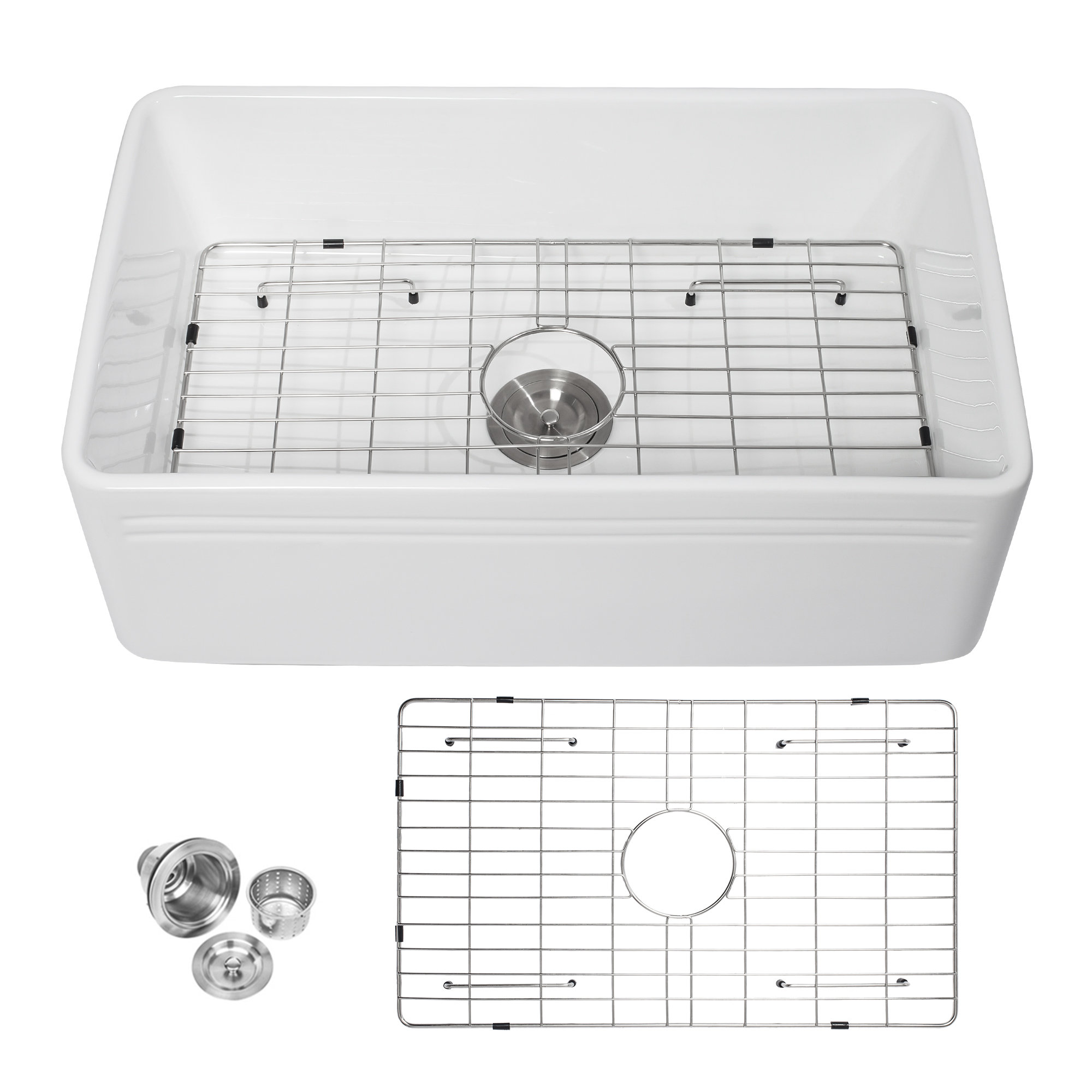 Logmey 30'' L x 18" W Farmhouse Kitchen Sink White Ceramic Single Bowl ...