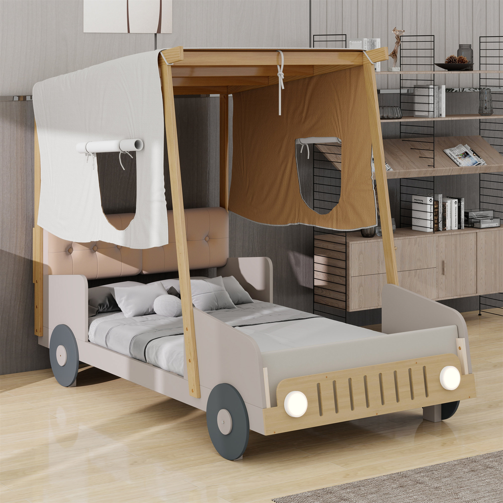 Dakota Fields Car Bed With Pillow, Ceiling Cloth And LED - Wayfair Canada