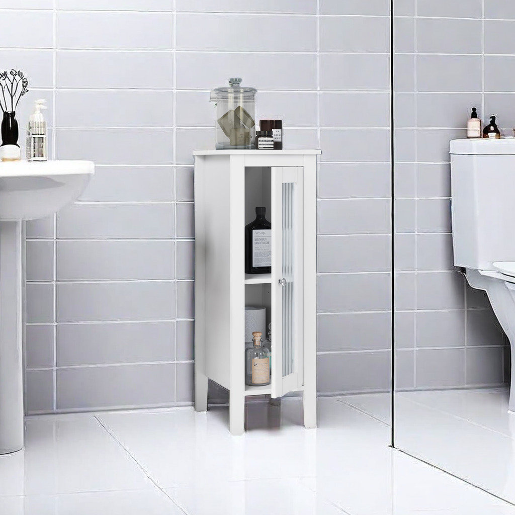 Winston Porter Narrow Floor Storage Cabinet with Single White Door ...