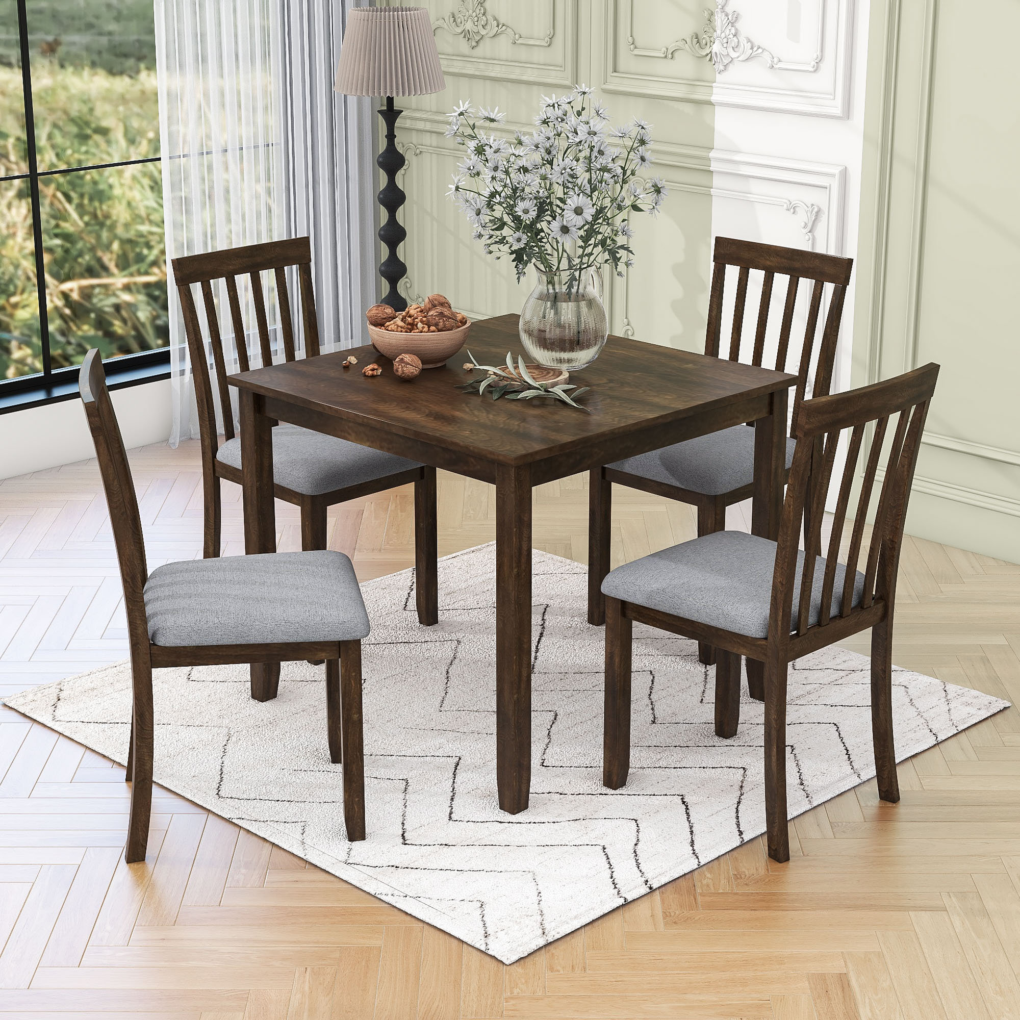 Winston Porter Jakavian 5 - Piece Dining Set, Wooden Square Table and ...