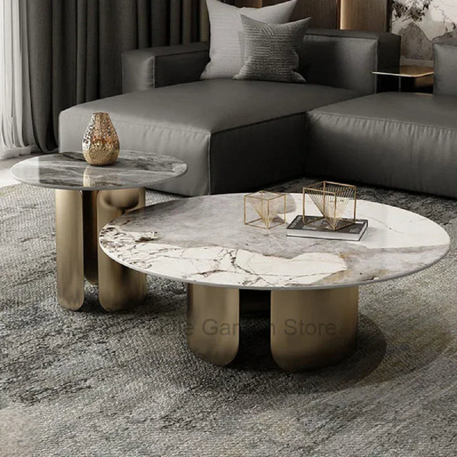 Orren Ellis Modern Minimalist Coffee Tables Round Marble Effect White ...