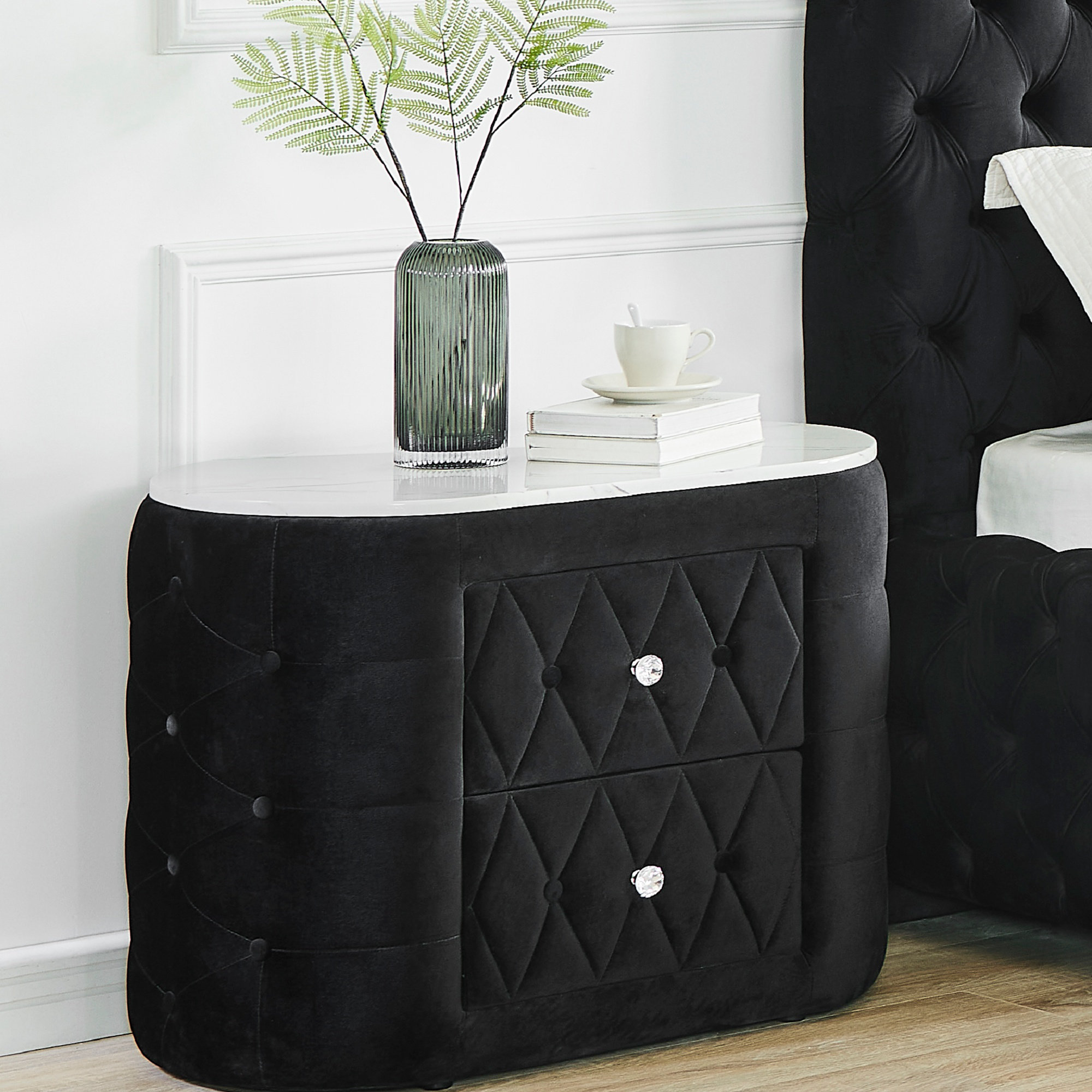 Bay Isle Home™ Elegant Oval Faux Marble Top Nightstand With 2-Drawer ...