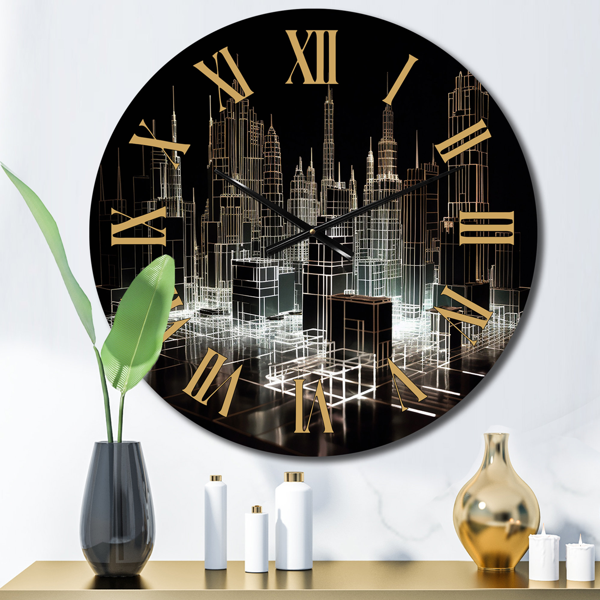 Design Art 3D Cityscape New York Future Architecture V Metal Wall Clock ...