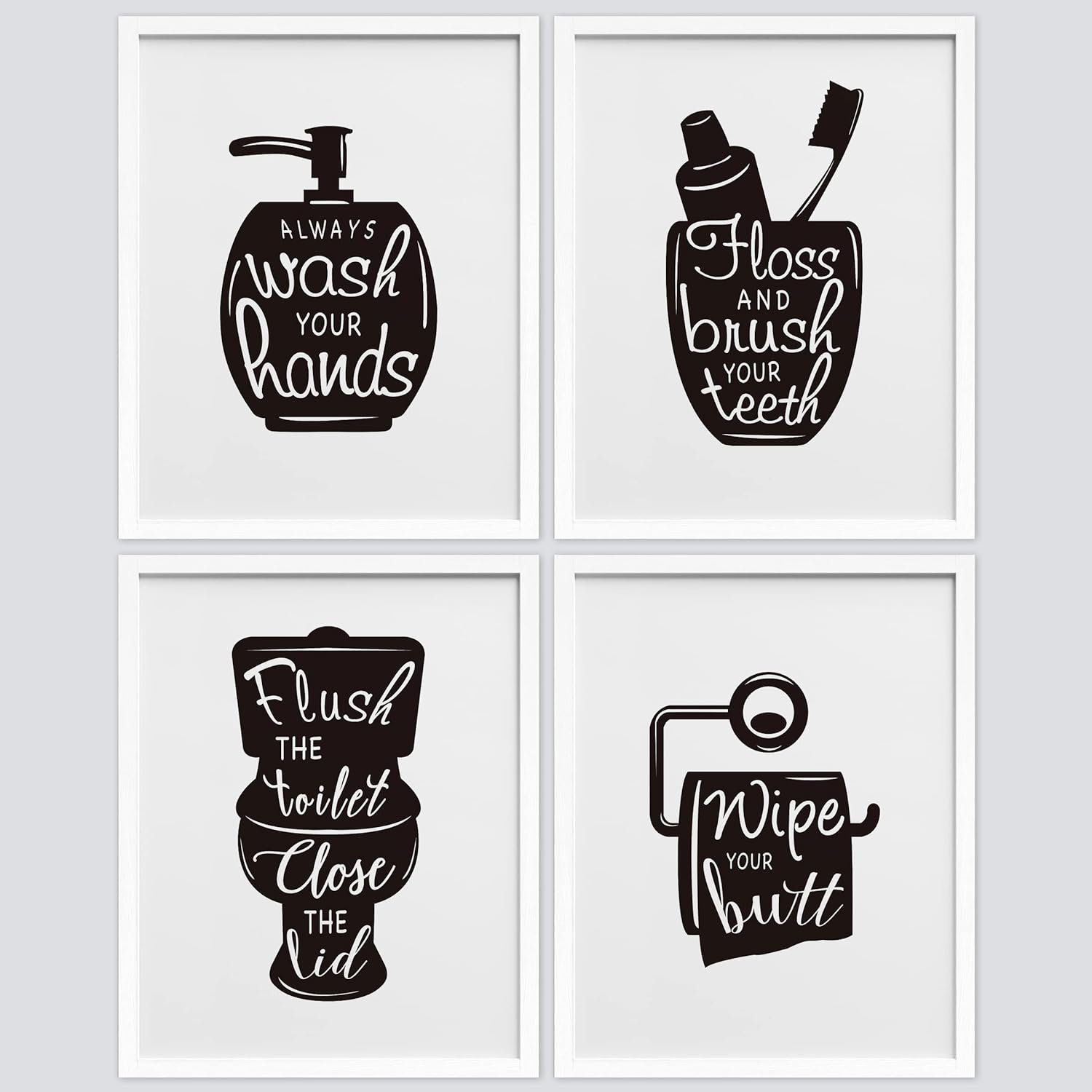SIGNLEADER Wash Your Hands Motivational Set of 4 Word Art Illustrations ...