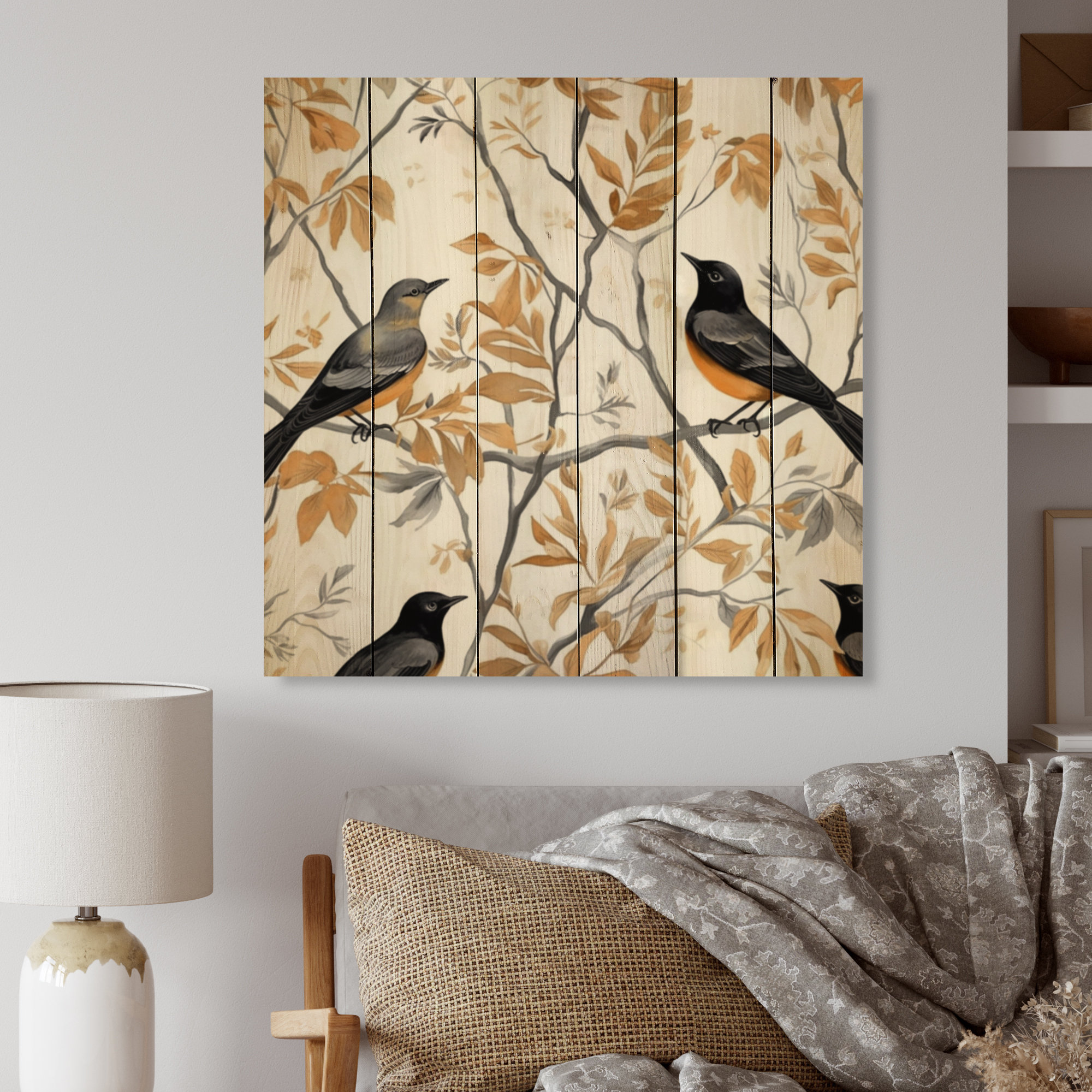 Lark Manor™ Amarpreet Brown Black Birds On Trees On Wood Print ...