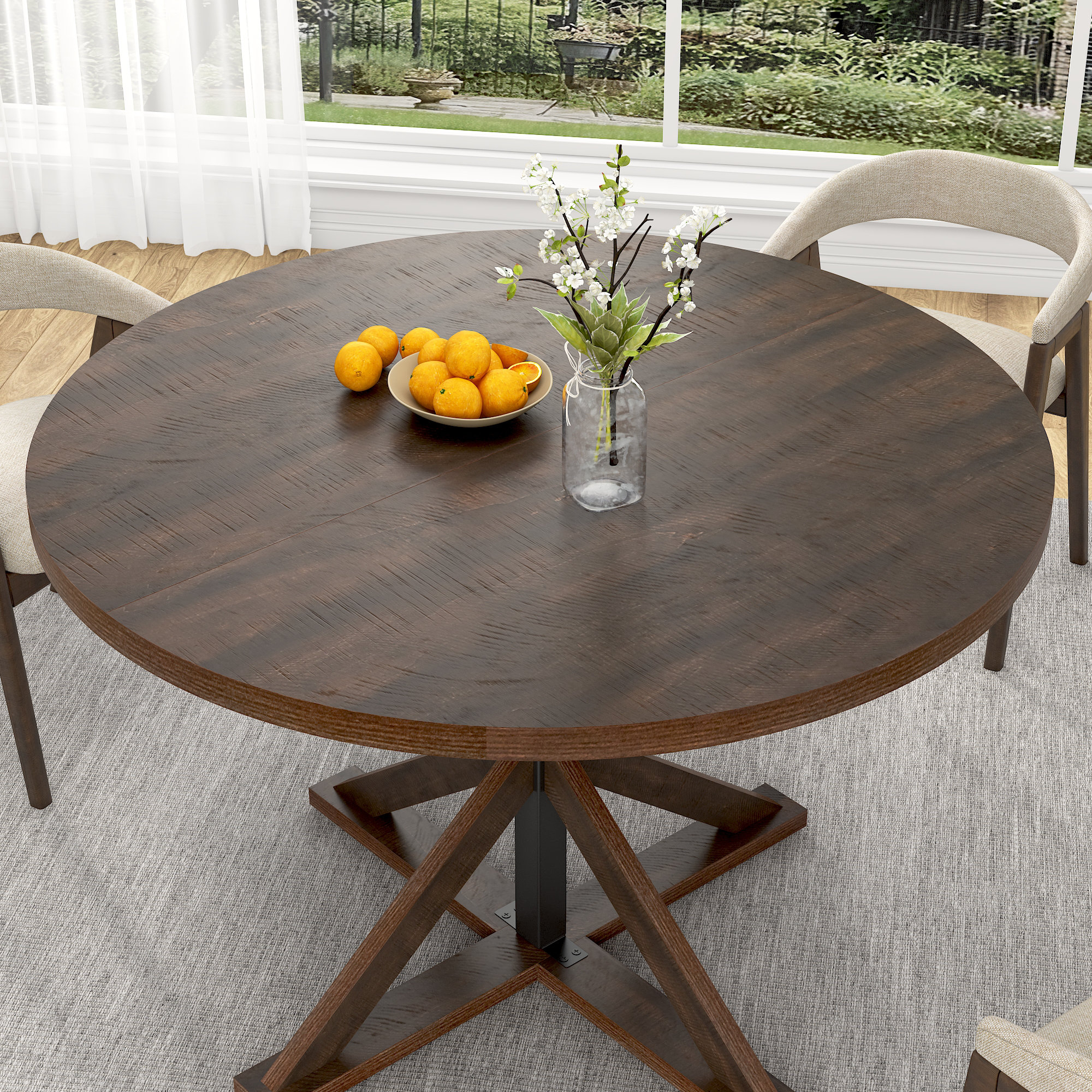 Ophelia & Co. 47" Round Dining Table For 4 - Farmhouse Wooden Kitchen ...