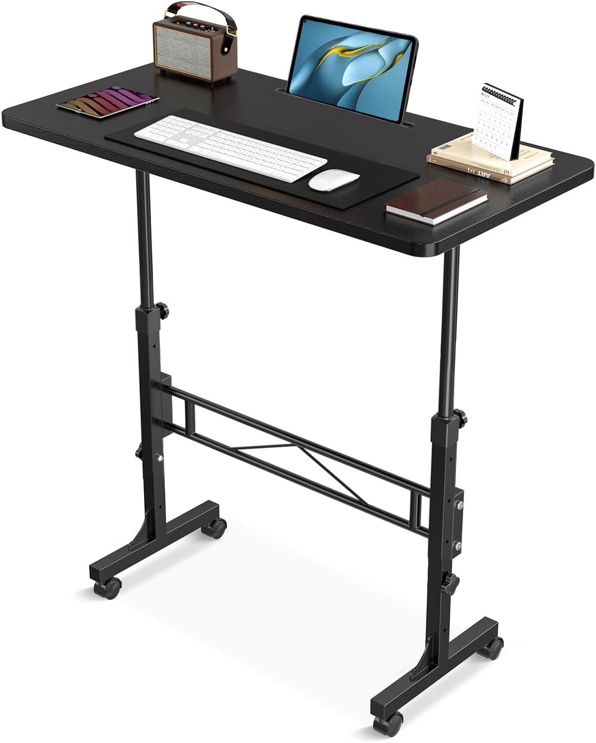 Ebern Designs Desk Adjustable Height, Mobile Stand Up Desks With Wheels ...