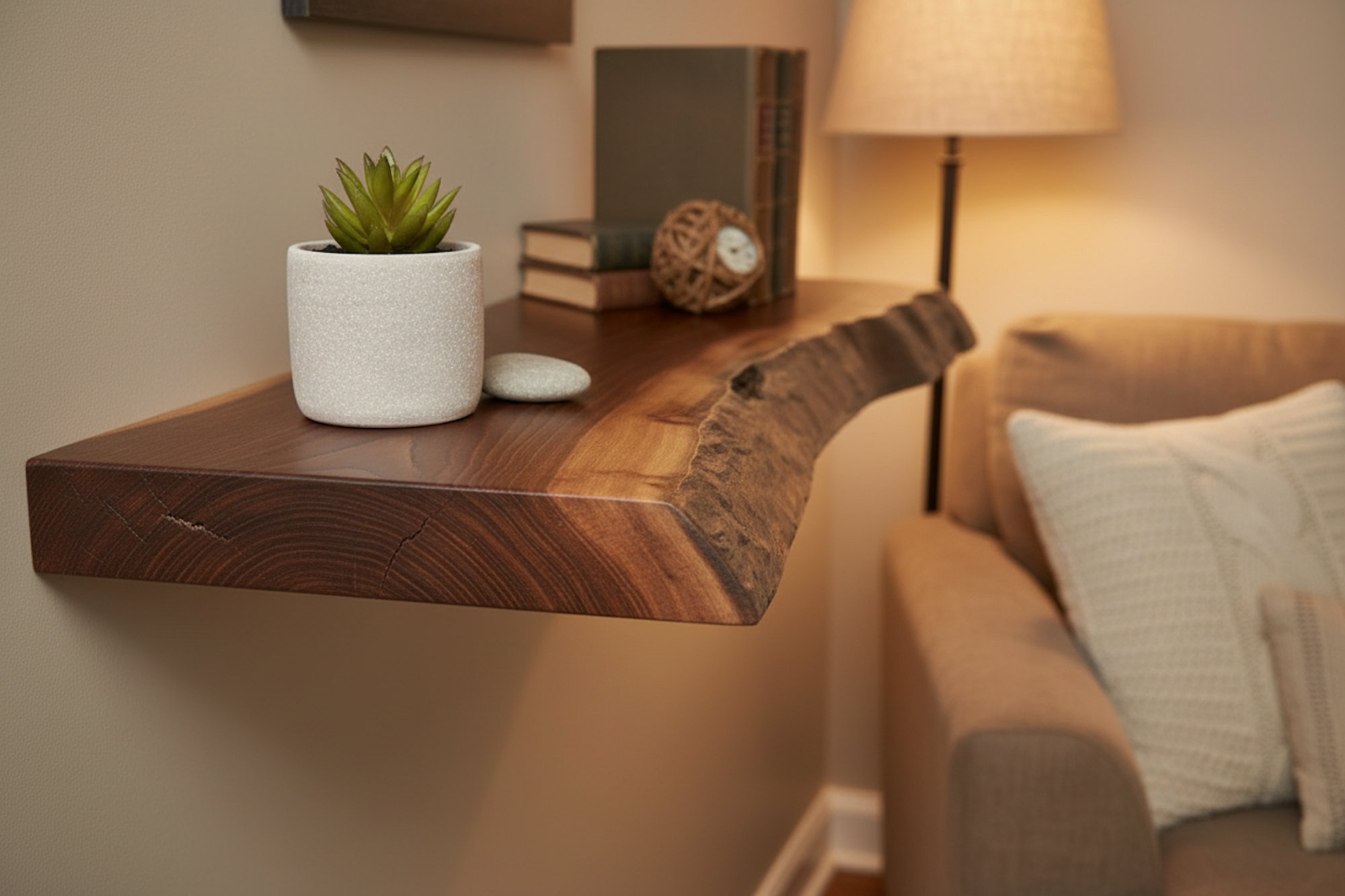 Steel Oak Walnut Solid Wood Floating Shelf with Live Edge & Reviews ...