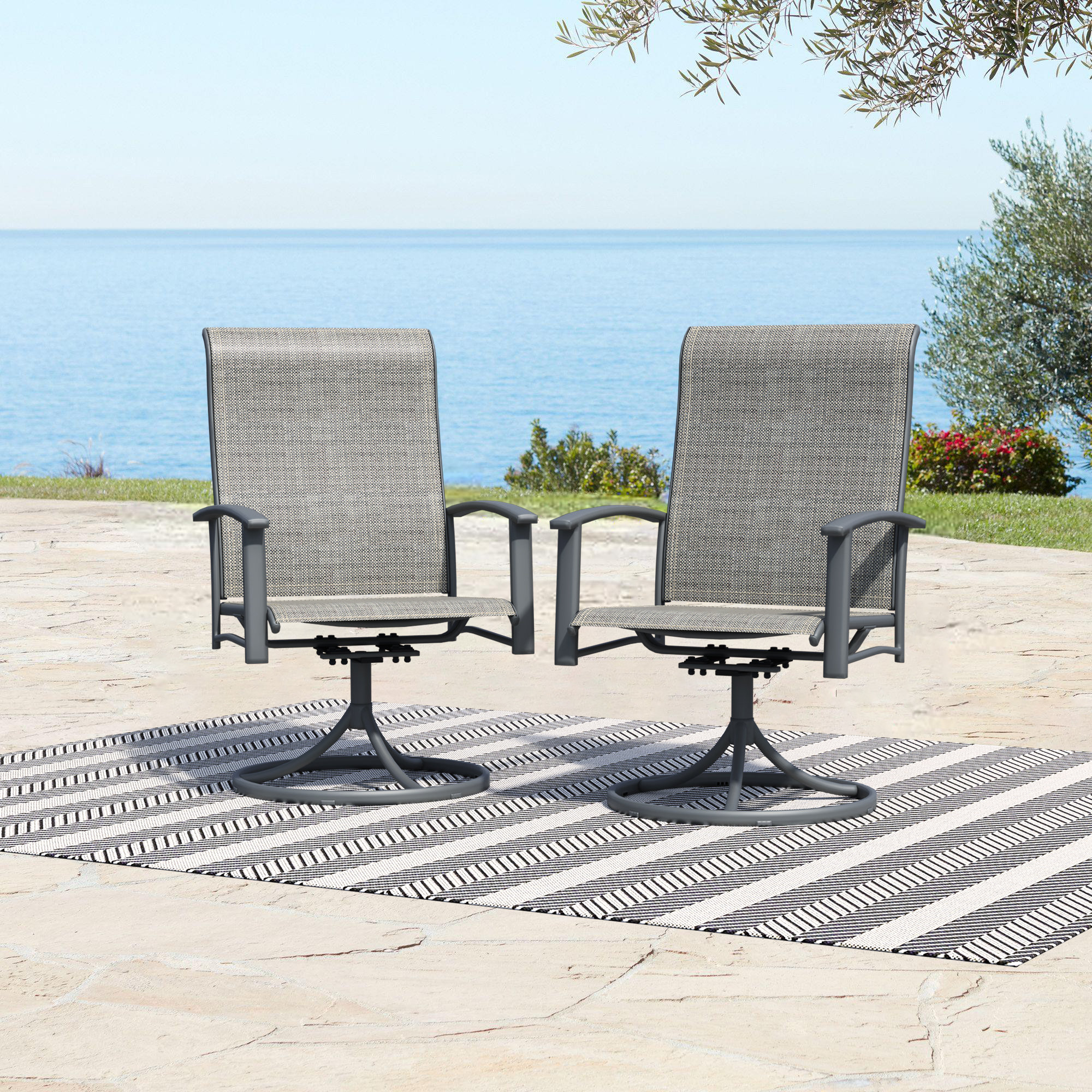 Lark Manor™ Swivel Patio Chairs Set of 2, Outdoor Swivel Armchairs ...