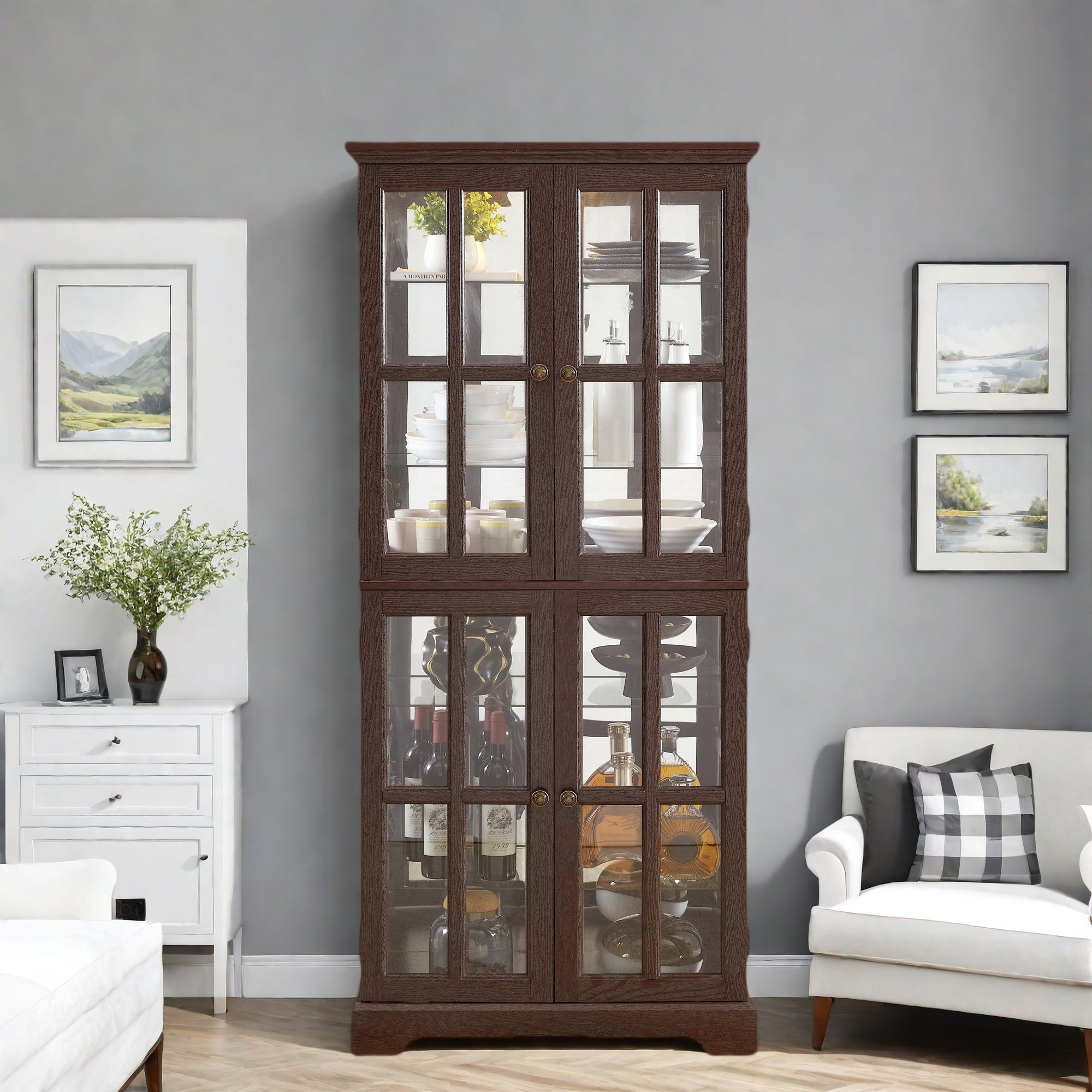 Winston Porter Vitrine antique avec 4 portes en verre, tablettes ...